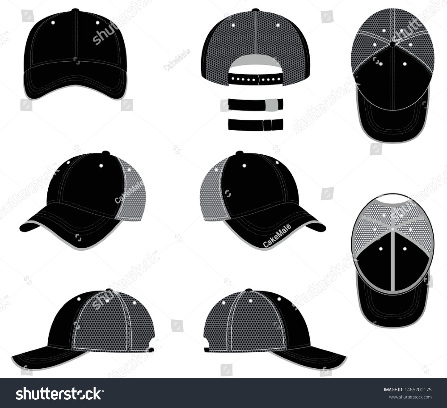 Net Baseball Cap Template Blackvector Illustration: เวกเตอร์สต็อก (ปลอด ...