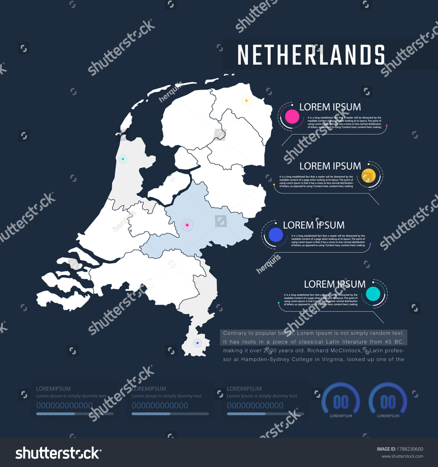 Netherlands Country Map Infographics Vector Pointer Stock Vector ...