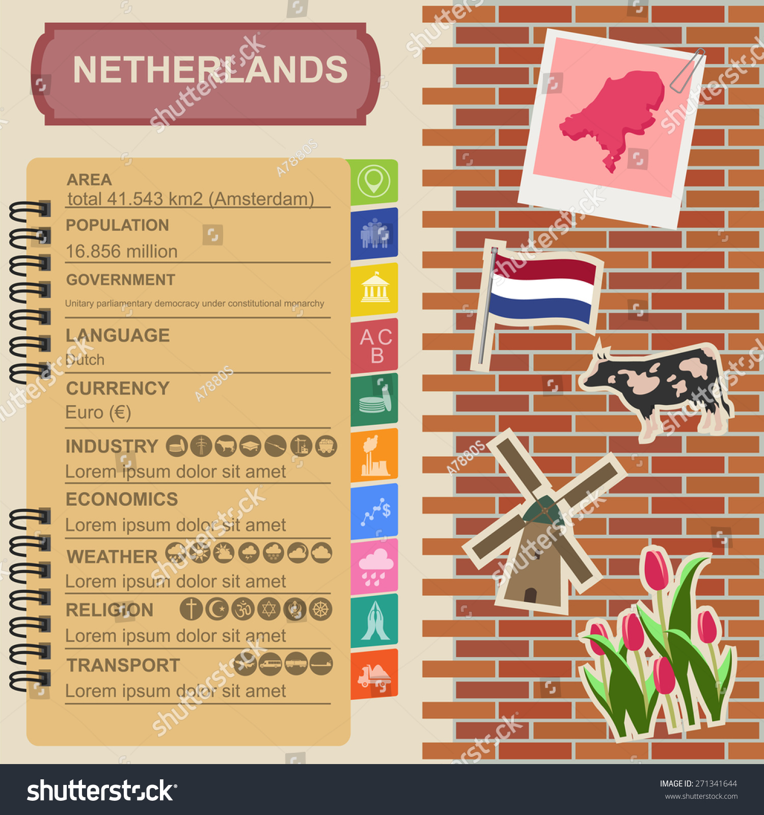 Netherlands Infographics Statistical Data Sights Vector Stock Vector ...