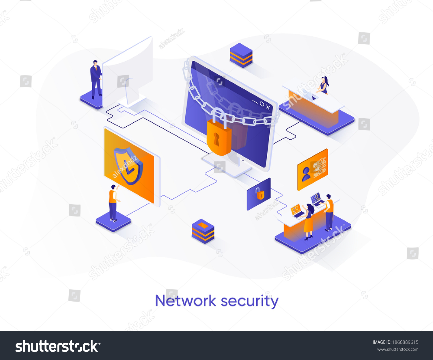 Network Security Isometric Web Banner Firewall Stock Vector (Royalty ...