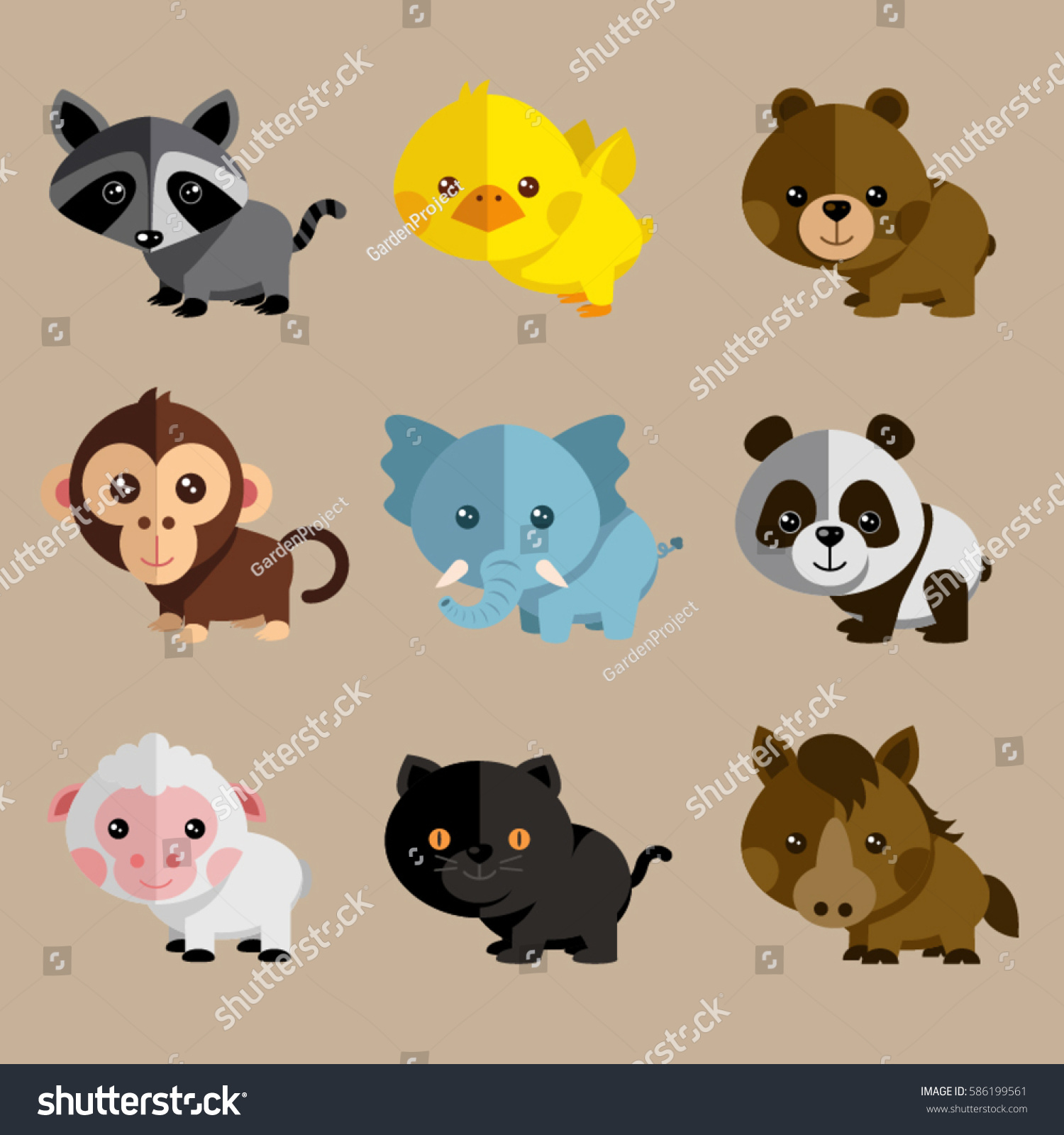 New Funny Animal Vector Set Stock Vector (Royalty Free) 586199561 ...