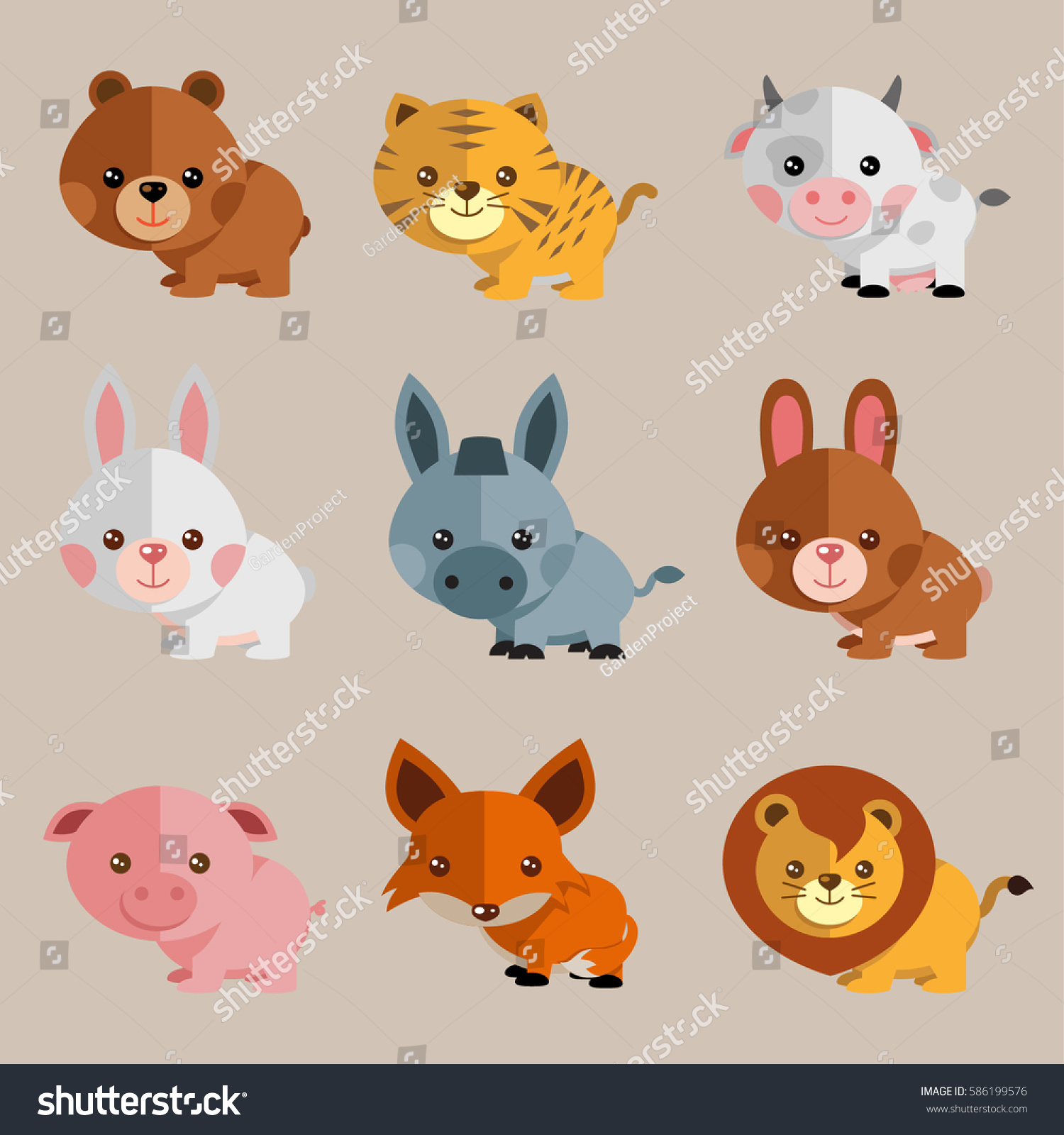 New Funny Animal Vector Set Stock Vector (Royalty Free) 586199576 ...