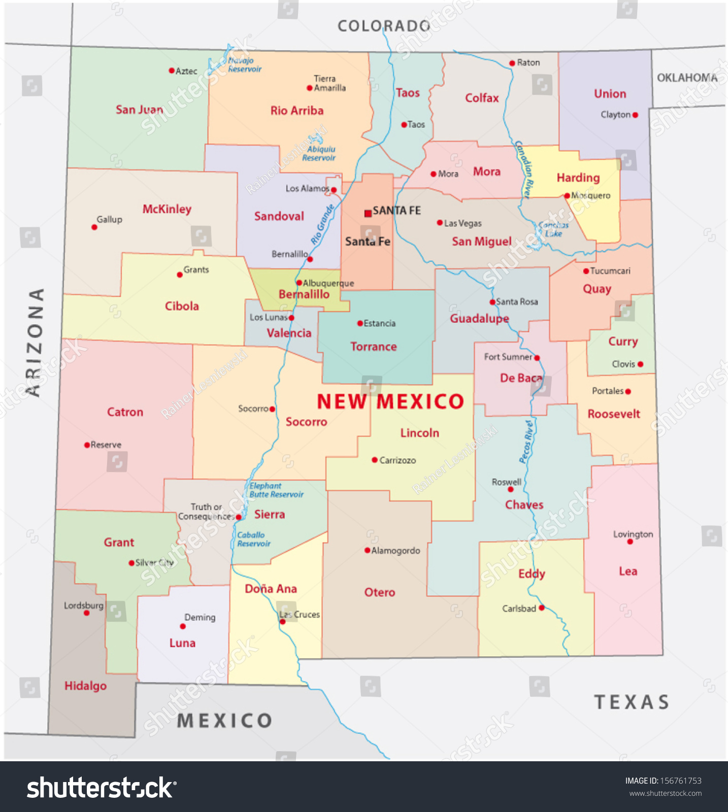 New Mexico Administrative Map Stock Vector (Royalty Free) 156761753