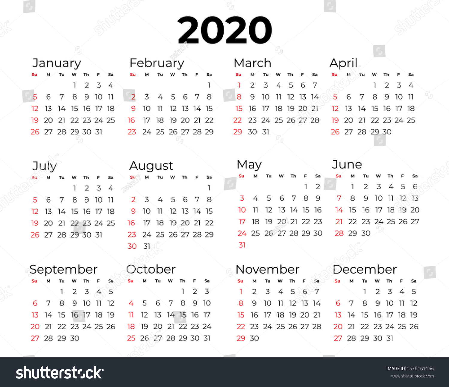 New Year Calendar 2020 Vector Design Stock Vector (Royalty Free ...