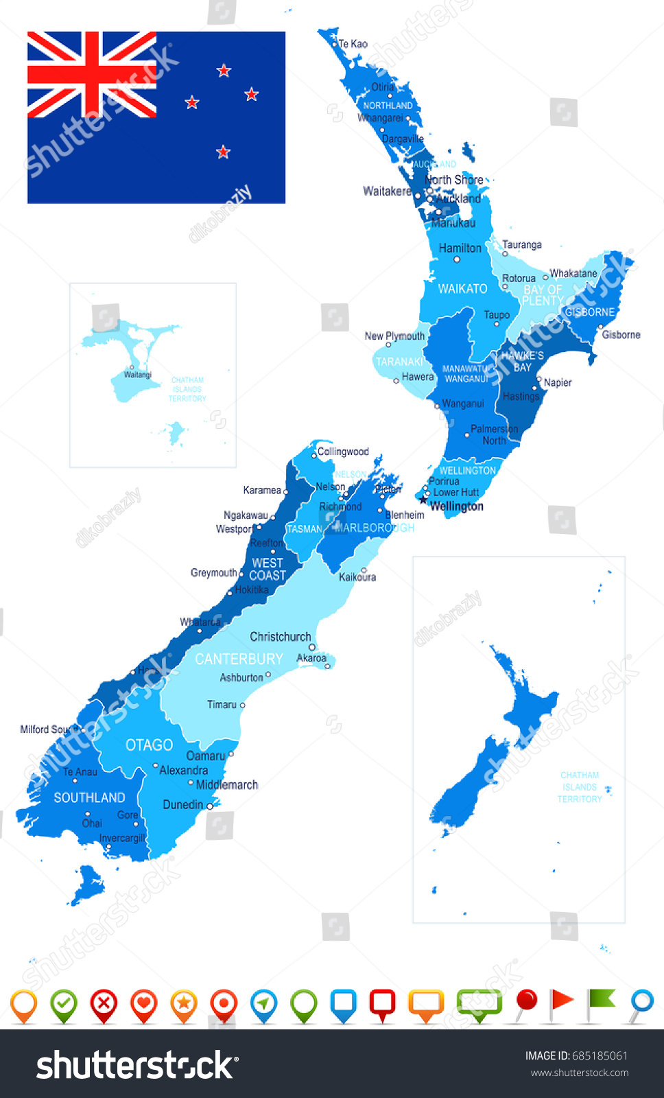 New Zealand Map Vector Stock Vector (Royalty Free) 685185061