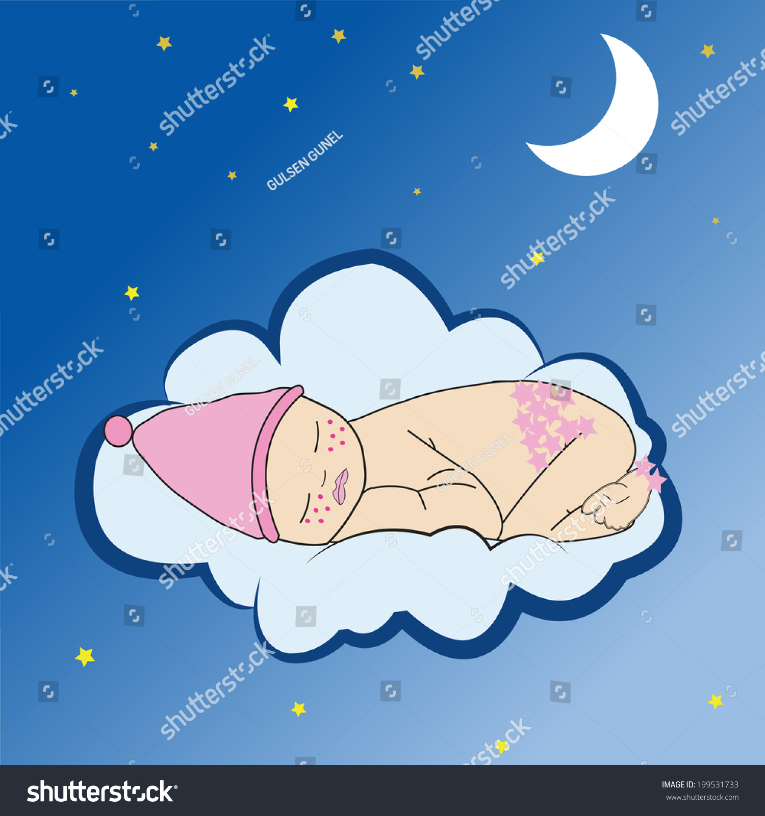 Newborn Baby Sleeping Cloud Vector Stock Vector (Royalty Free ...