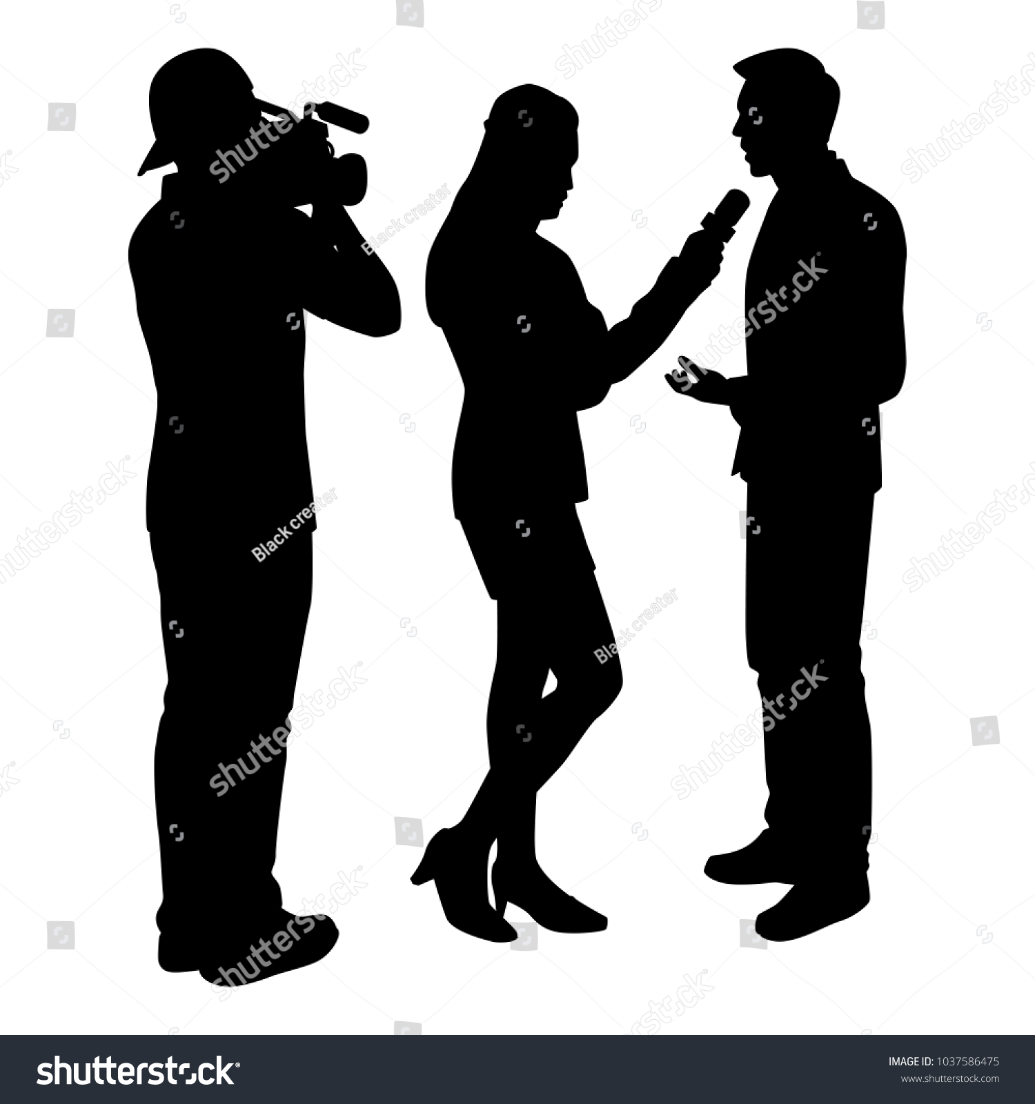 News Reporter While Interview Silhouette Vector : image vectorielle de ...