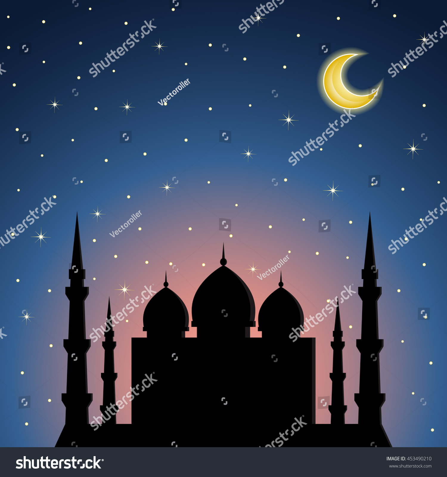 Night Background Mosque Silhouette Vector Illustration 库存矢量图（免版税 ...