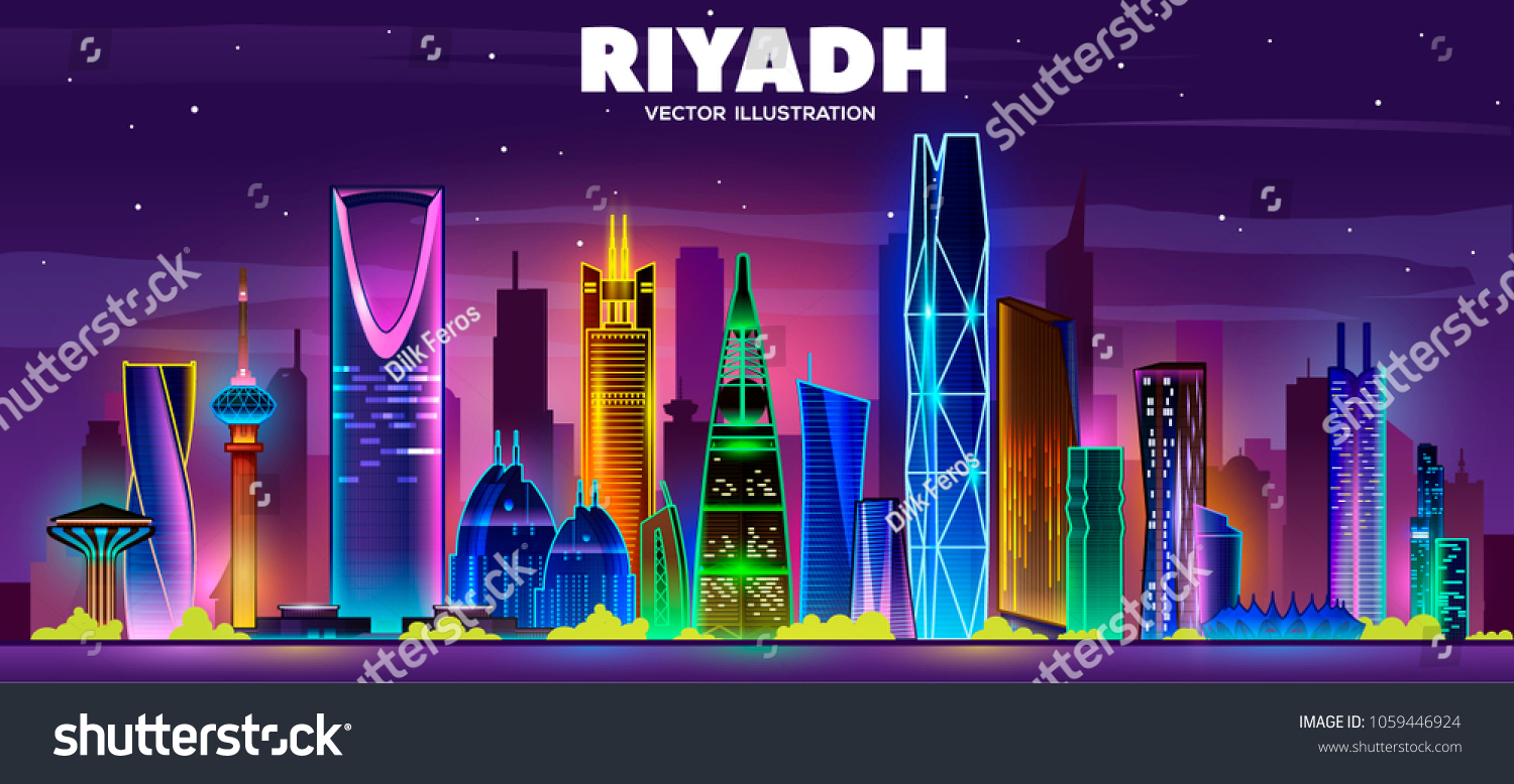 Night Riyadh Skylinevector Illustration Stock Vector (Royalty Free ...