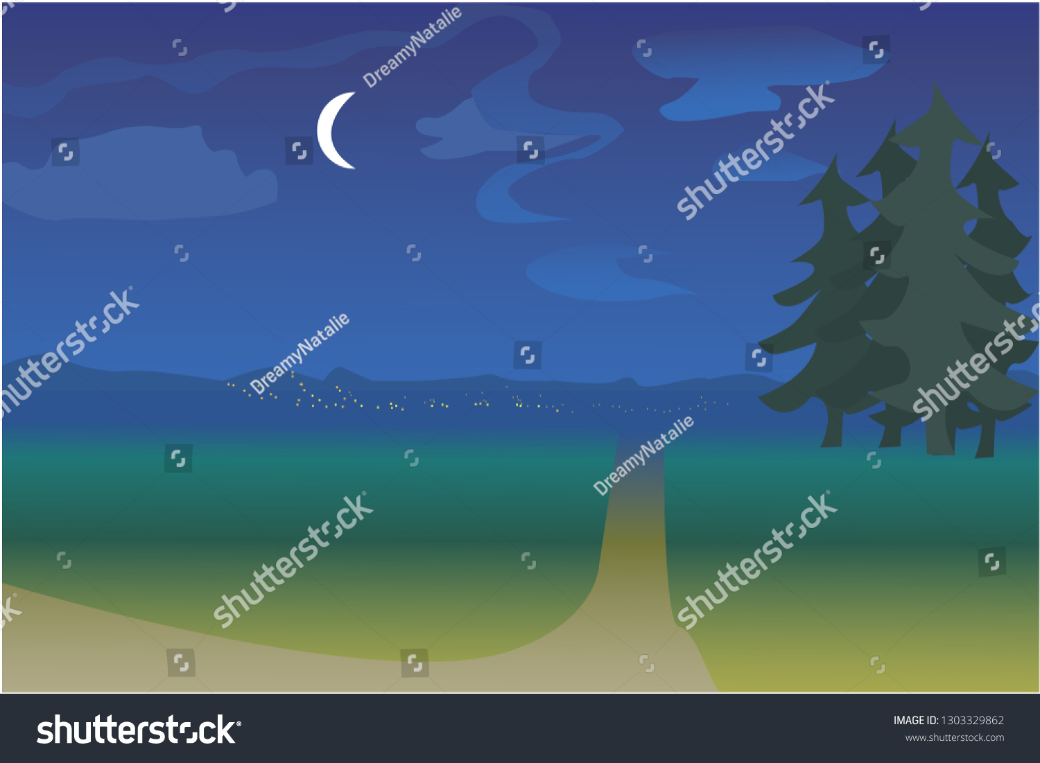 Night Road Vector Stock Vector (Royalty Free) 1303329862