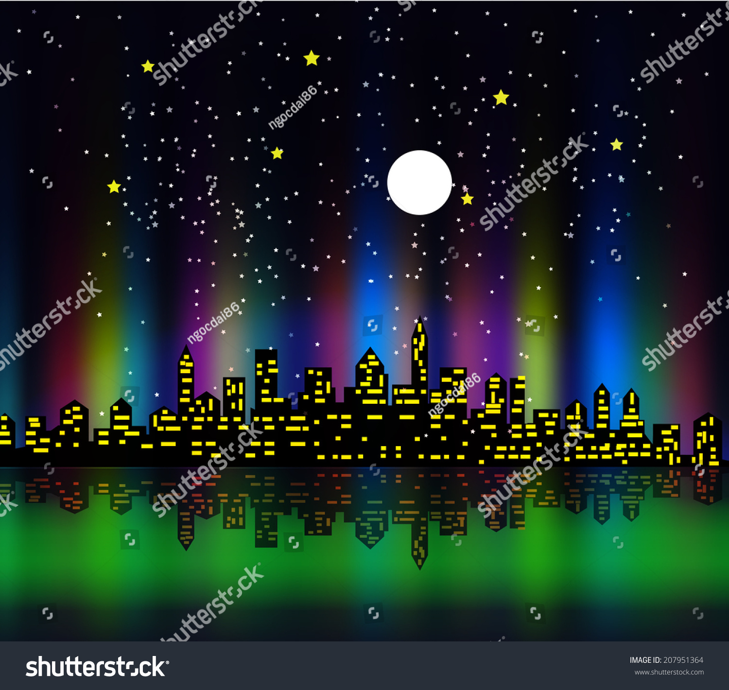 Night Silhouette Colourful Stock Vector (Royalty Free) 207951364 ...