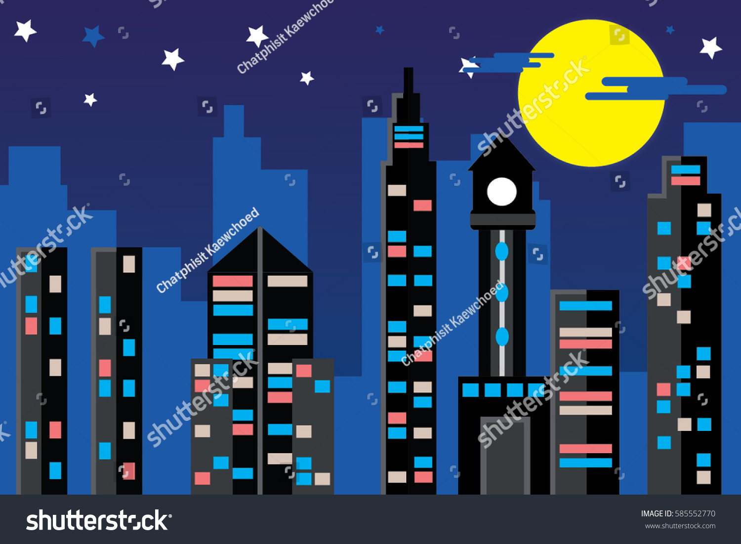 Night Time City Landscape Vector Stock Vector (Royalty Free) 585552770 ...