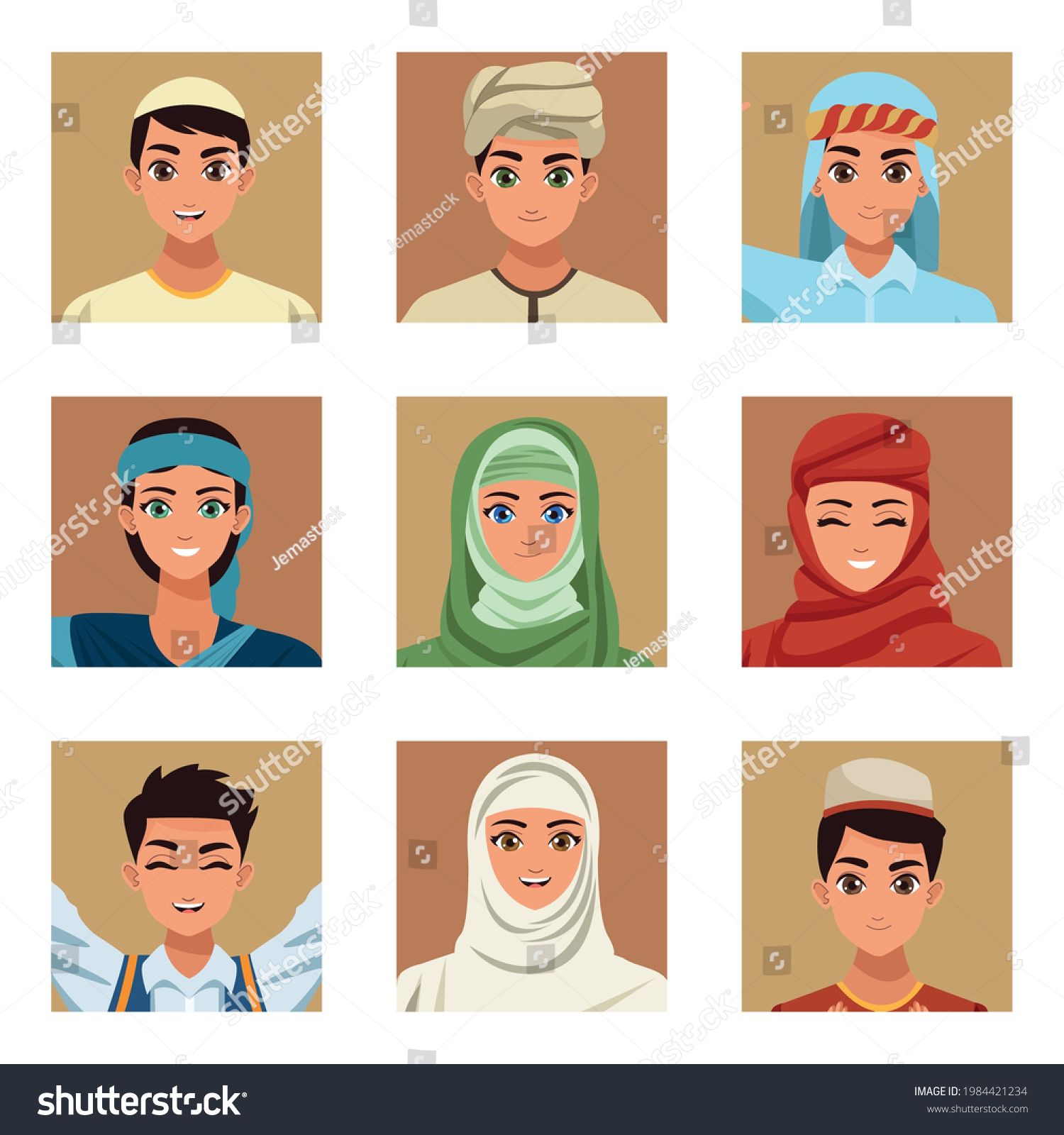 Nine Arab Persons Comic Characters Stock Vector (Royalty Free ...