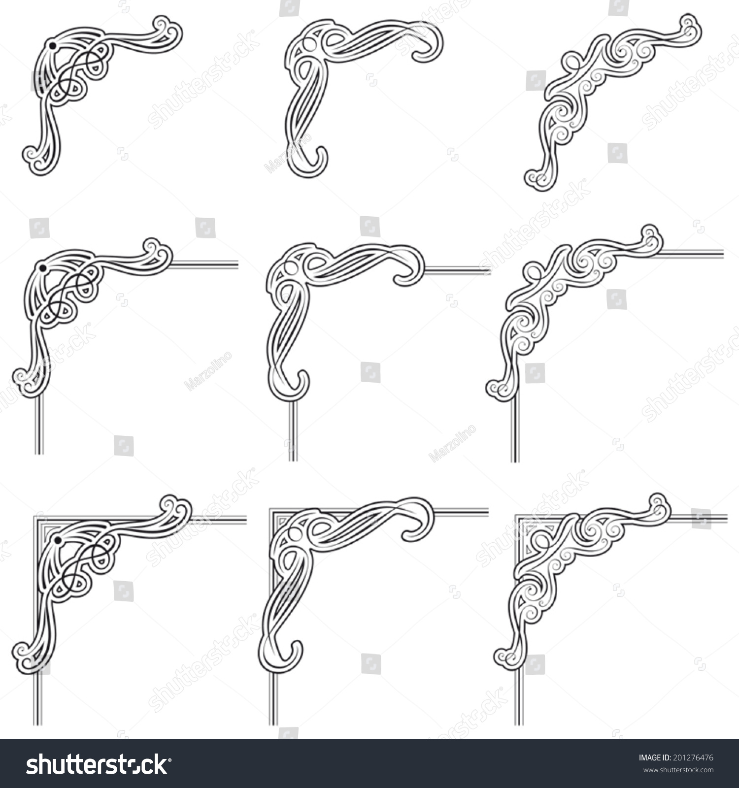 Nine Black Decorative Frame Corners Stock Vector (Royalty Free) 201276476