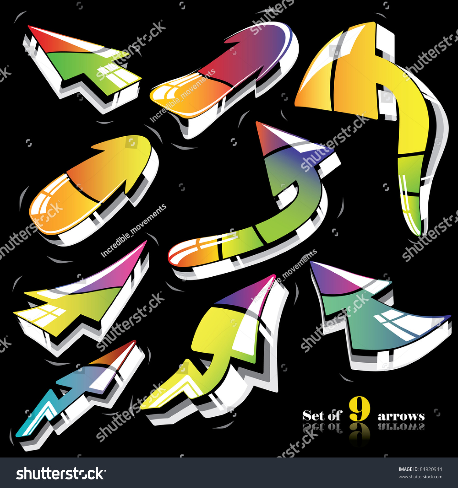 Nine Colorful 3d Vector Arrows Set Stock Vector Royalty Free 84920944