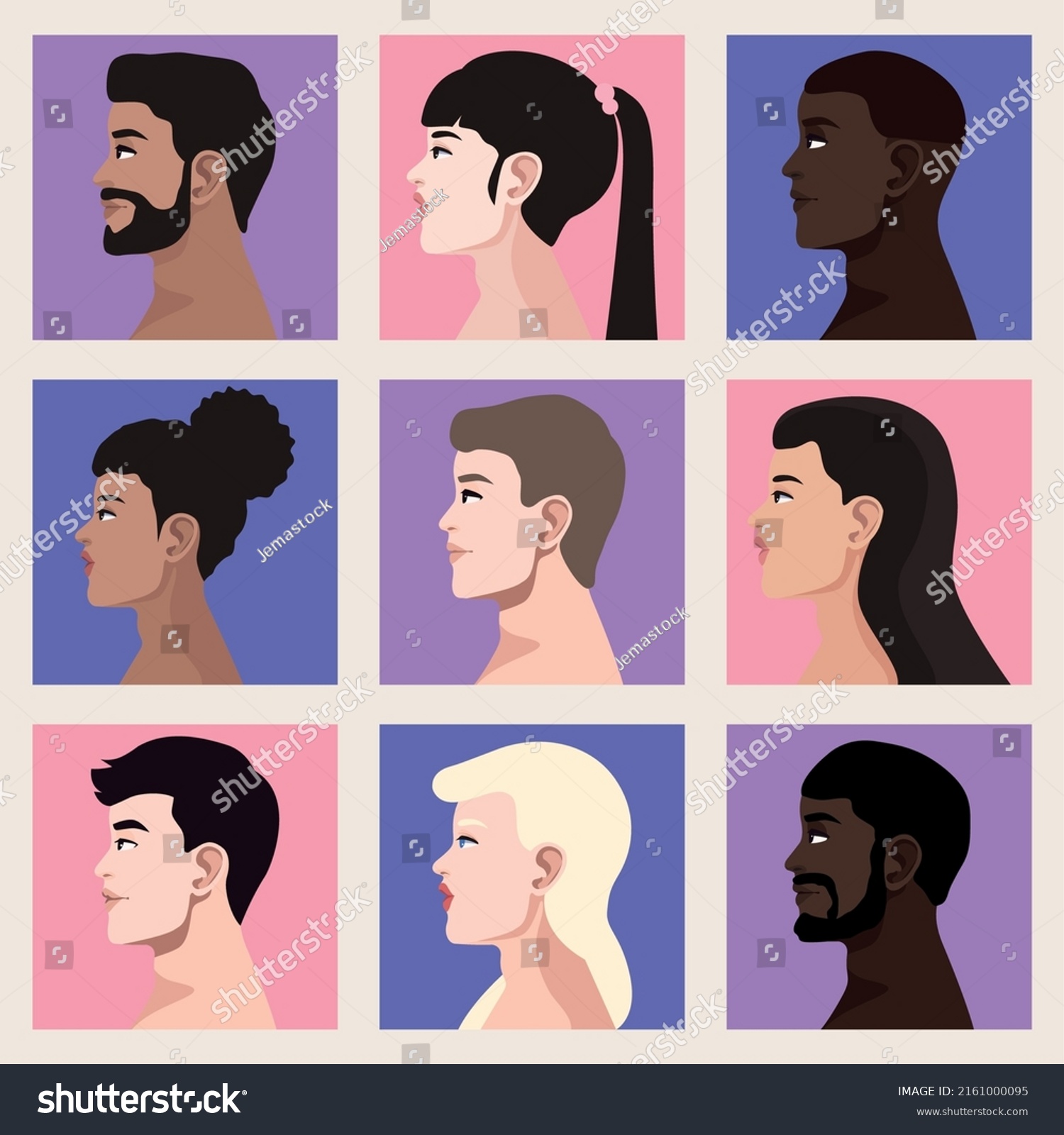 Nine Faces Profiles Persons Characters Stock Vector (Royalty Free ...