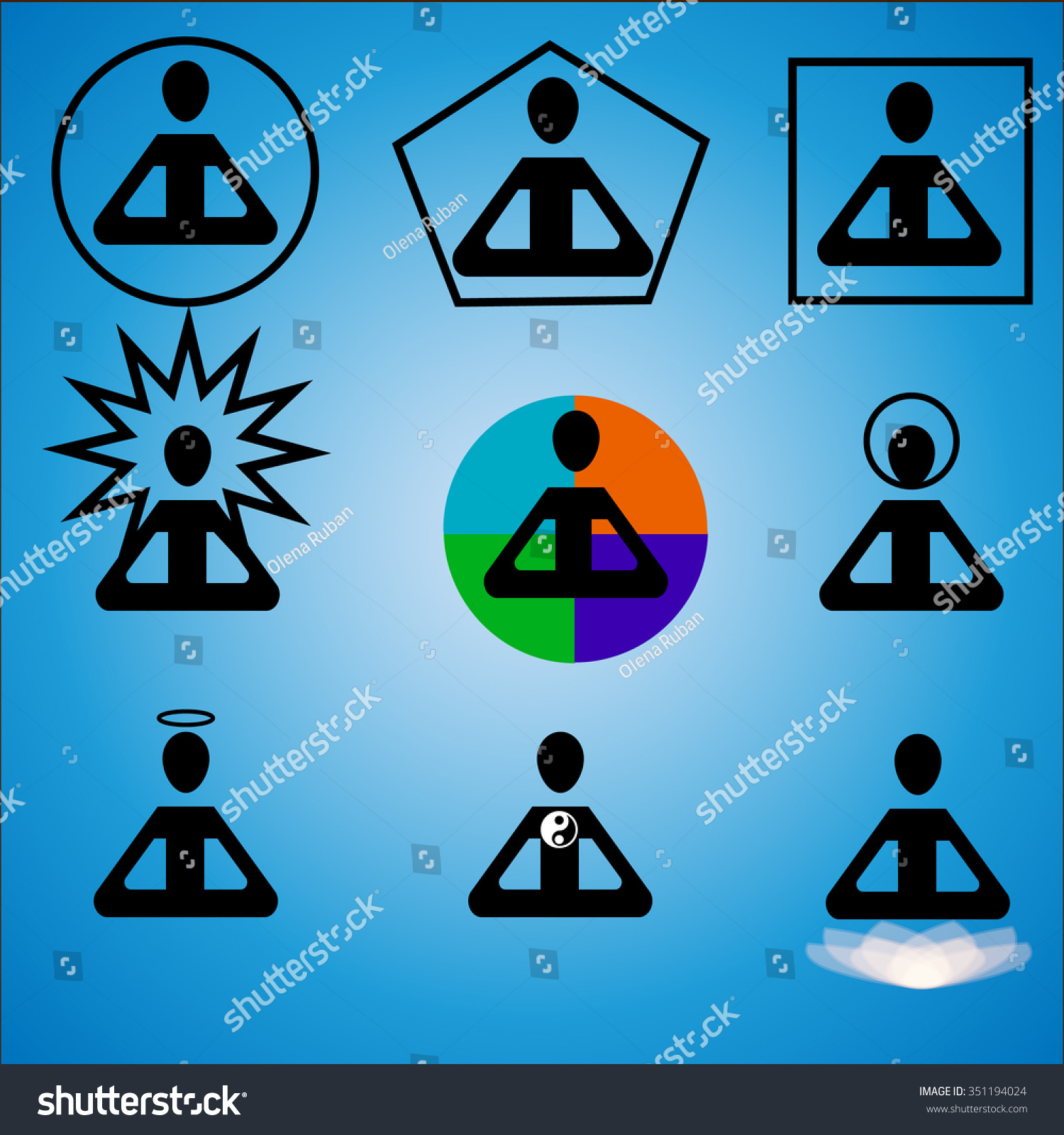 Nine Logos Man Meditating Stock Vector (Royalty Free) 351194024 ...