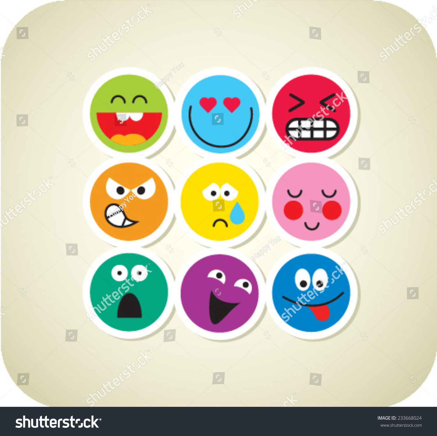 Nine Vector Smile Color Face Icons Stock Vector 233668024 - Shutterstock