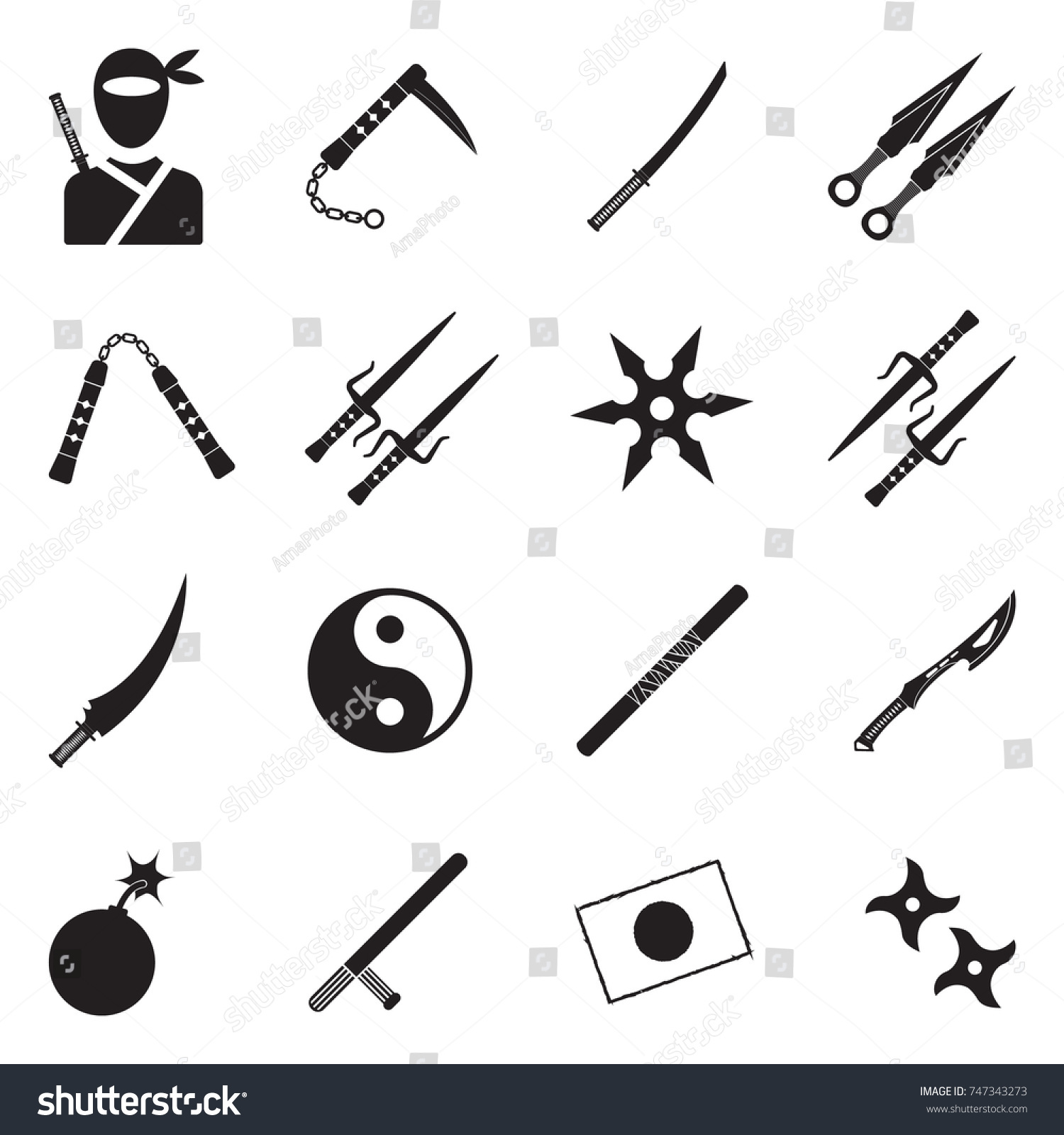 Ninja Icons Black Flat Design Vector Stock Vector (Royalty Free) 747343273