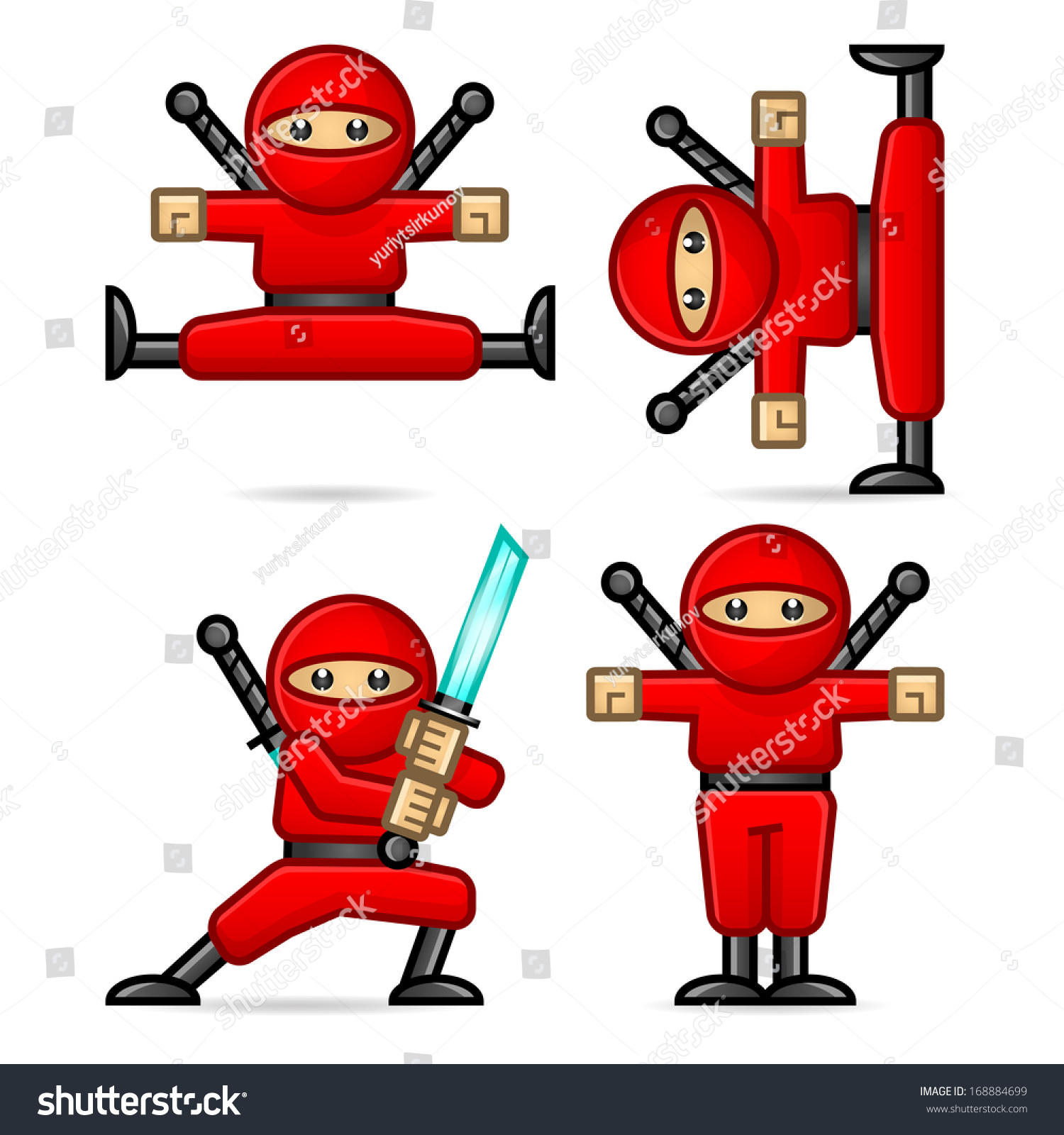 Ninja Different Poses Stock Vector (Royalty Free) 168884699