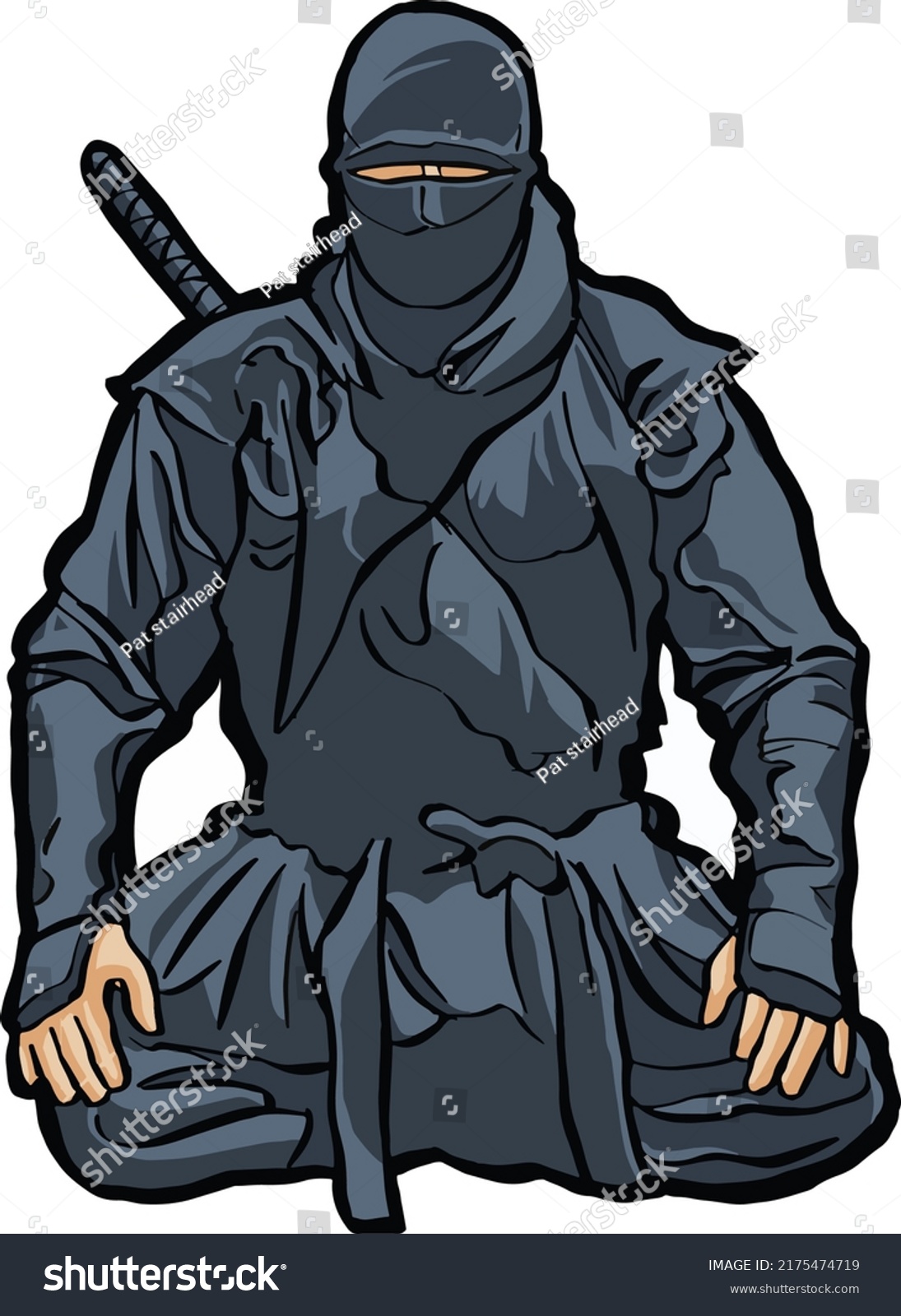 Ninja Sitting Kneel Down Position Stock Vector (Royalty Free ...