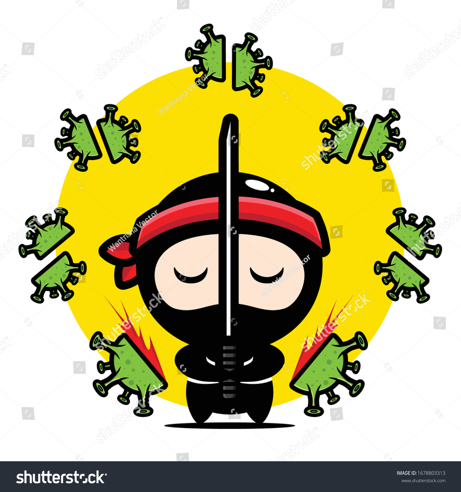 Ninja Splitting Coronavirus Vector Design Stock Vector (Royalty Free ...