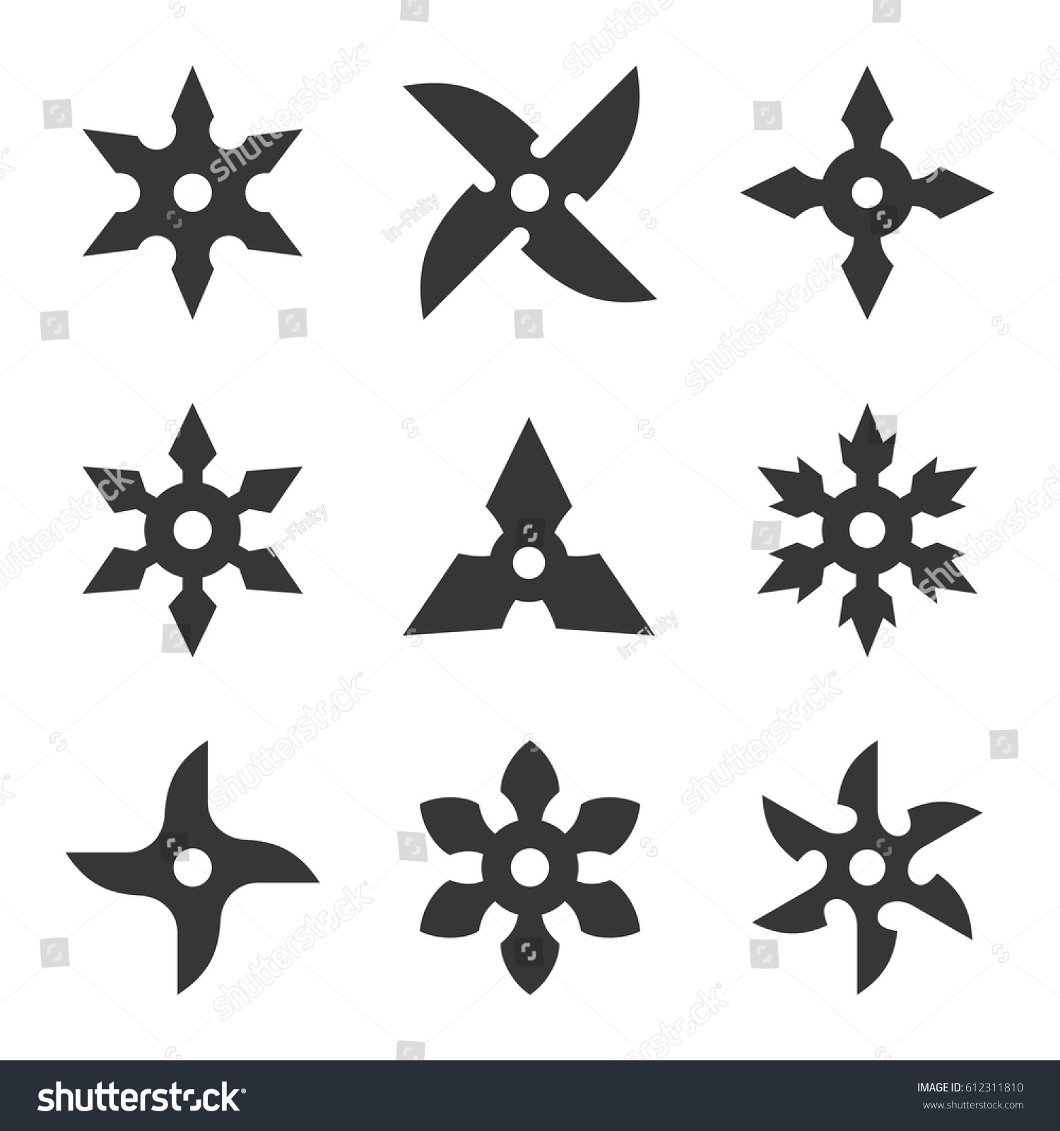 Ninja Star Icon Set On White Stock Vector (Royalty Free) 612311810 ...