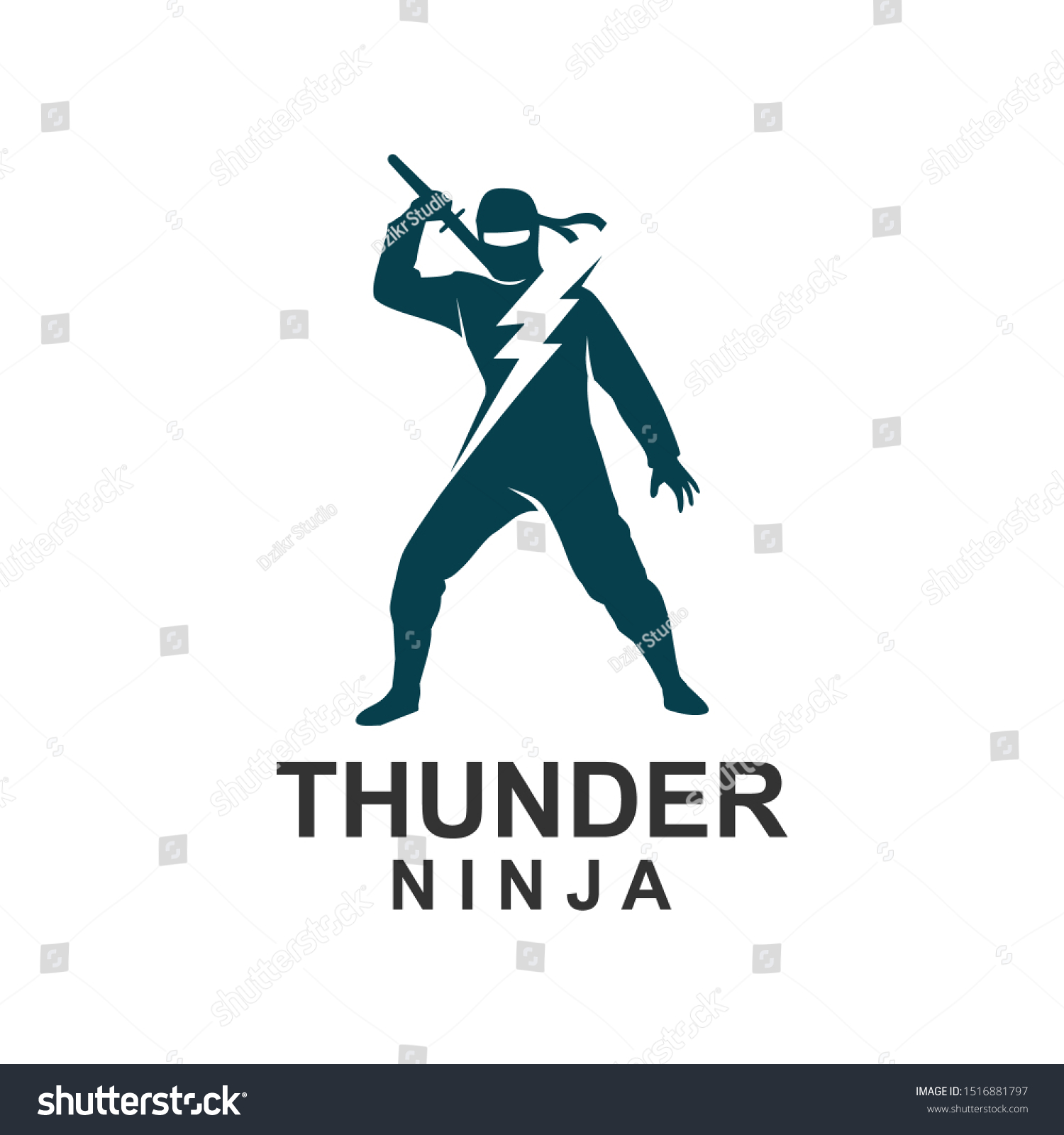 Ninja Thunder Logo Design Stock Vector (Royalty Free) 1516881797