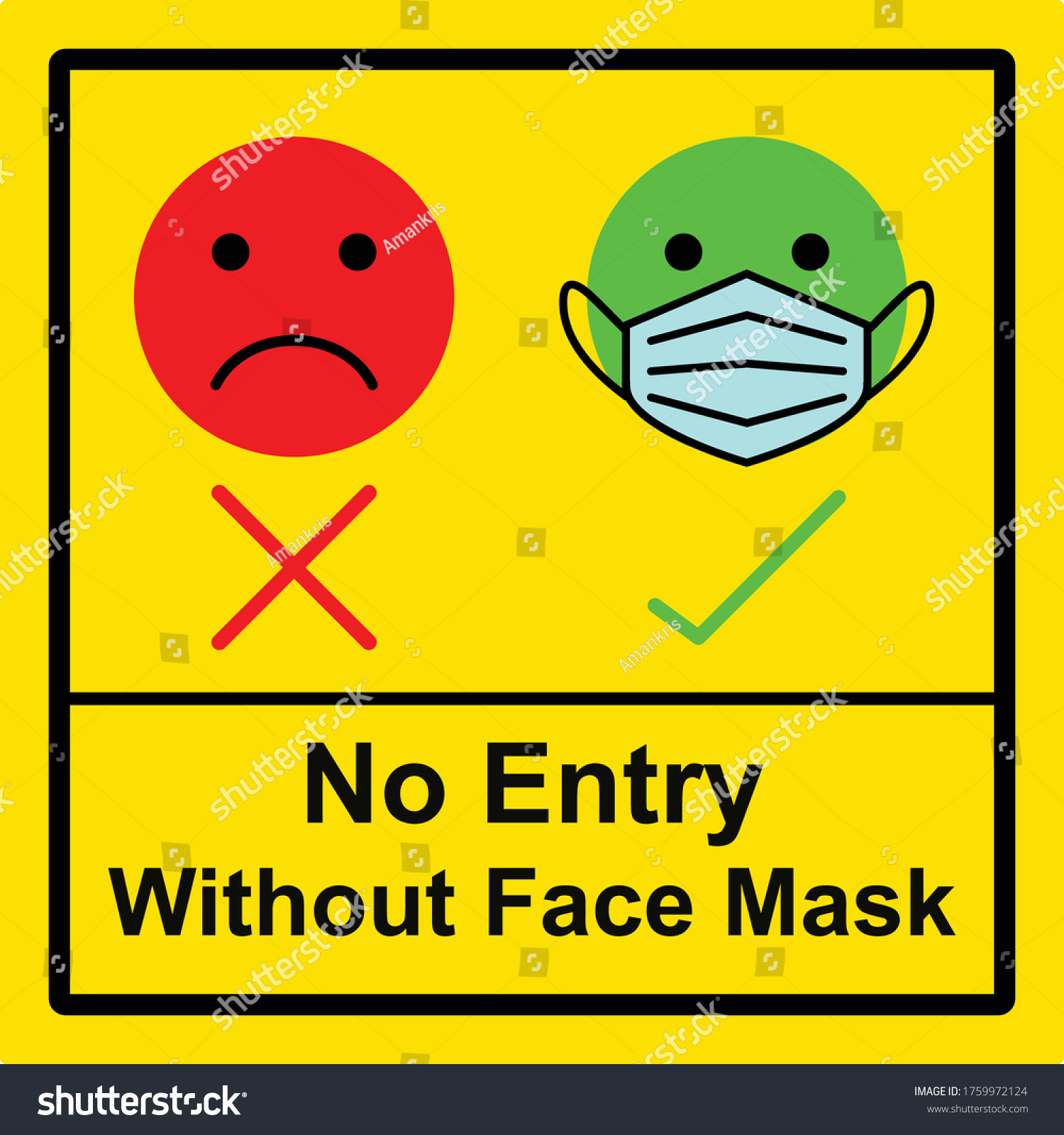 No Entry Without Face Mask Instruction Stock Vector (Royalty Free ...