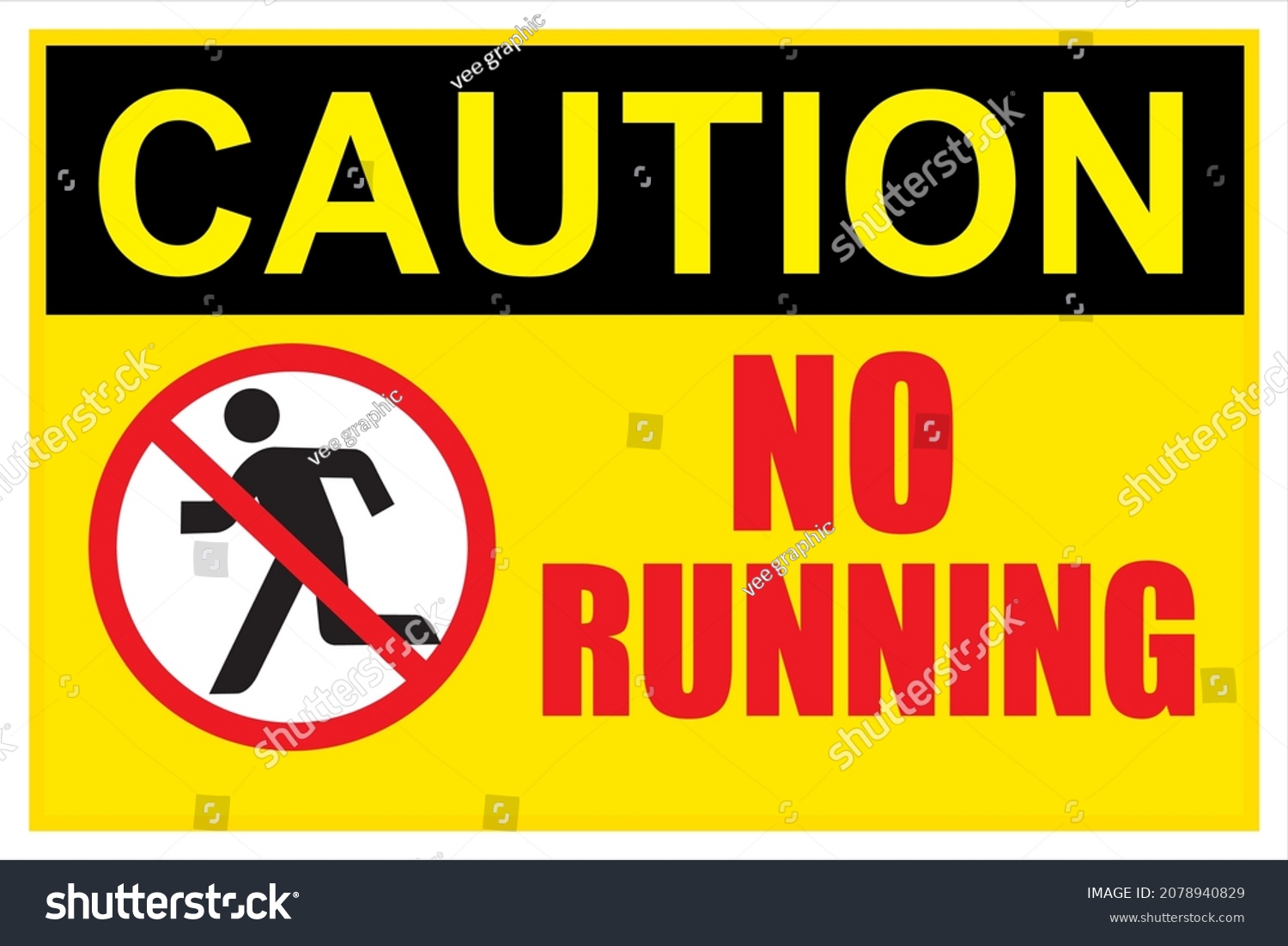 No Running Caution Sign Vector Stock Vector (Royalty Free) 2078940829 ...