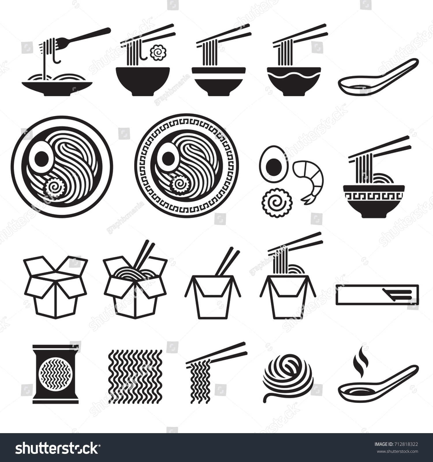 Noodle Icons Set Vector Illustrations Stock Vector (Royalty Free ...