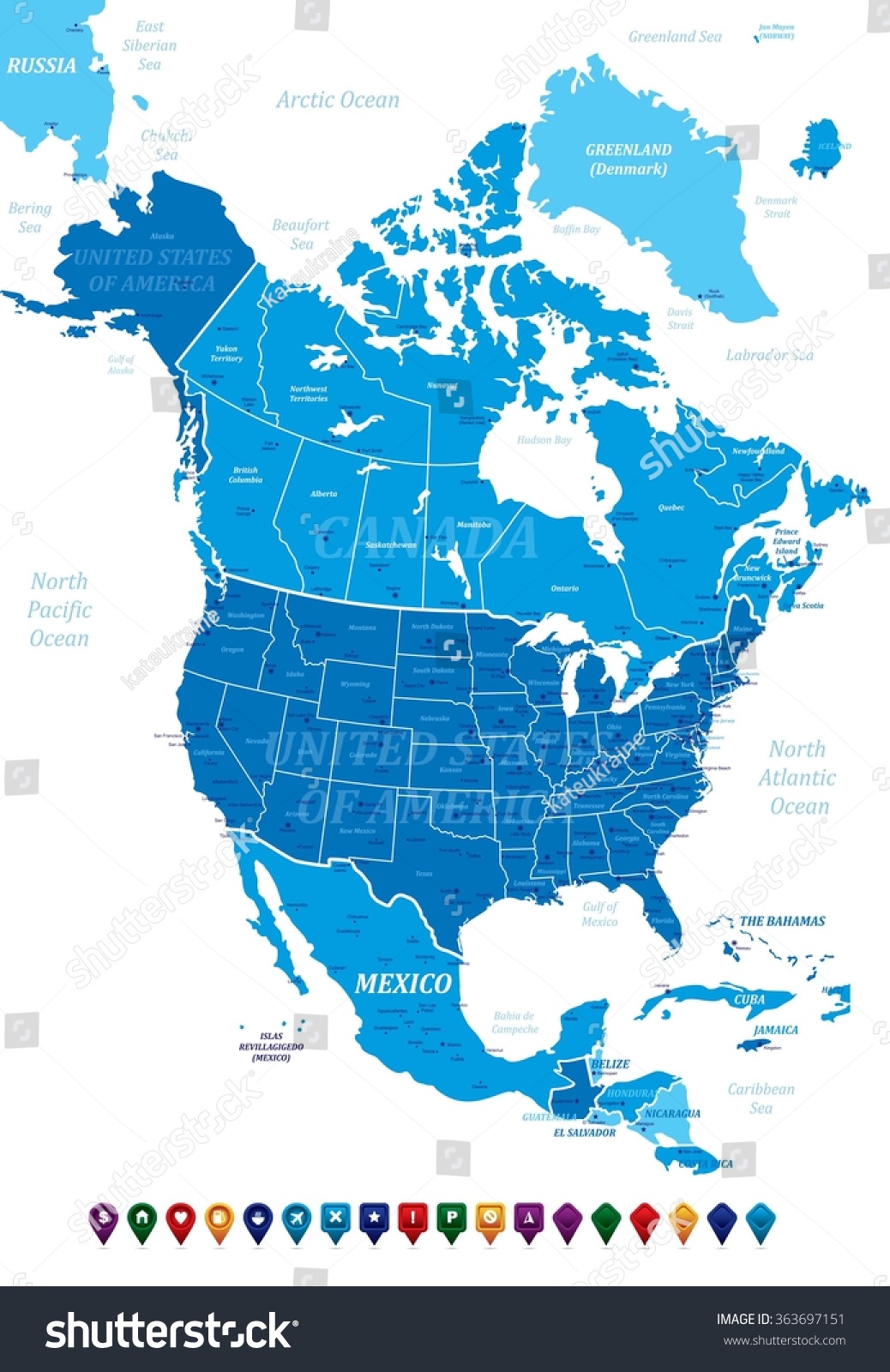 North America Map Stock Vector 363697151 : Shutterstock