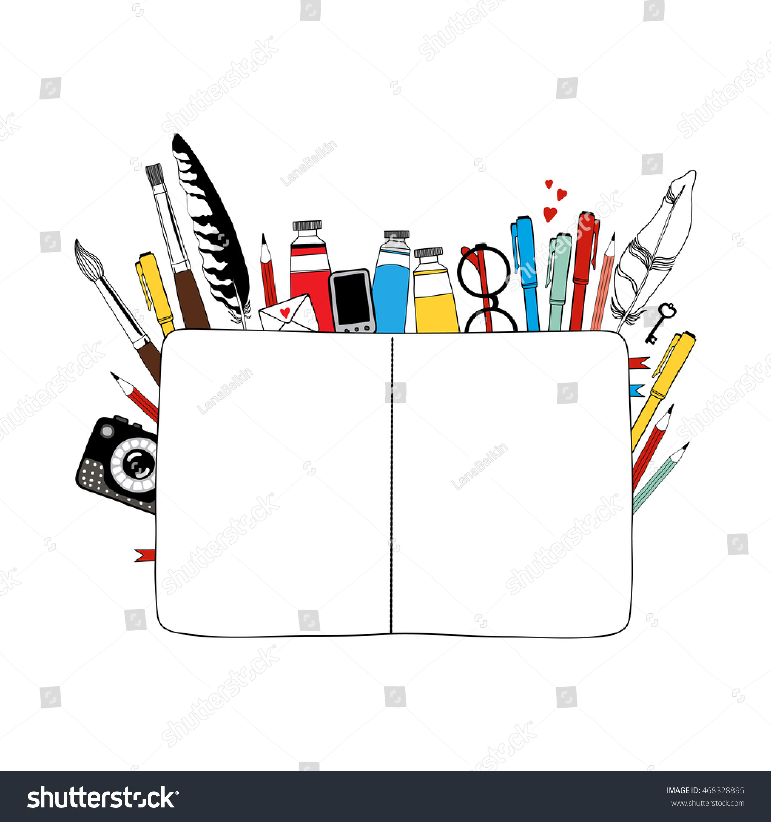Notebook Art Materials On White Background 스톡 벡터(로열티 프리) 468328895 ...