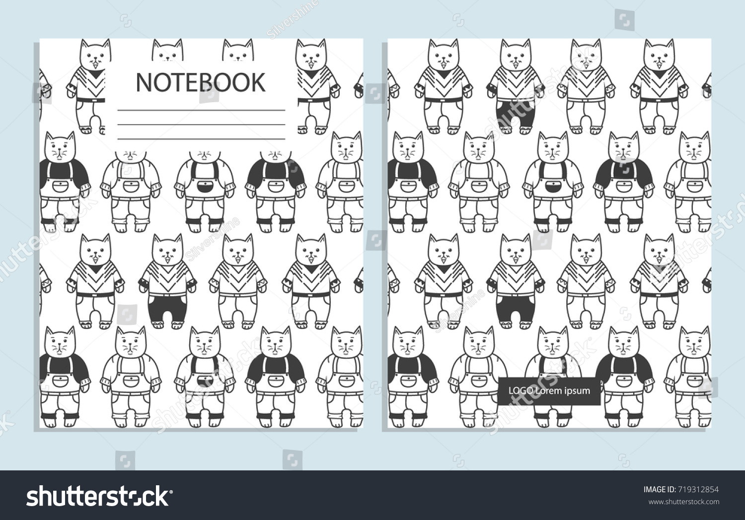 Notebook Cute Cartoon Cats Pattern Stock Vector (Royalty Free) 719312854