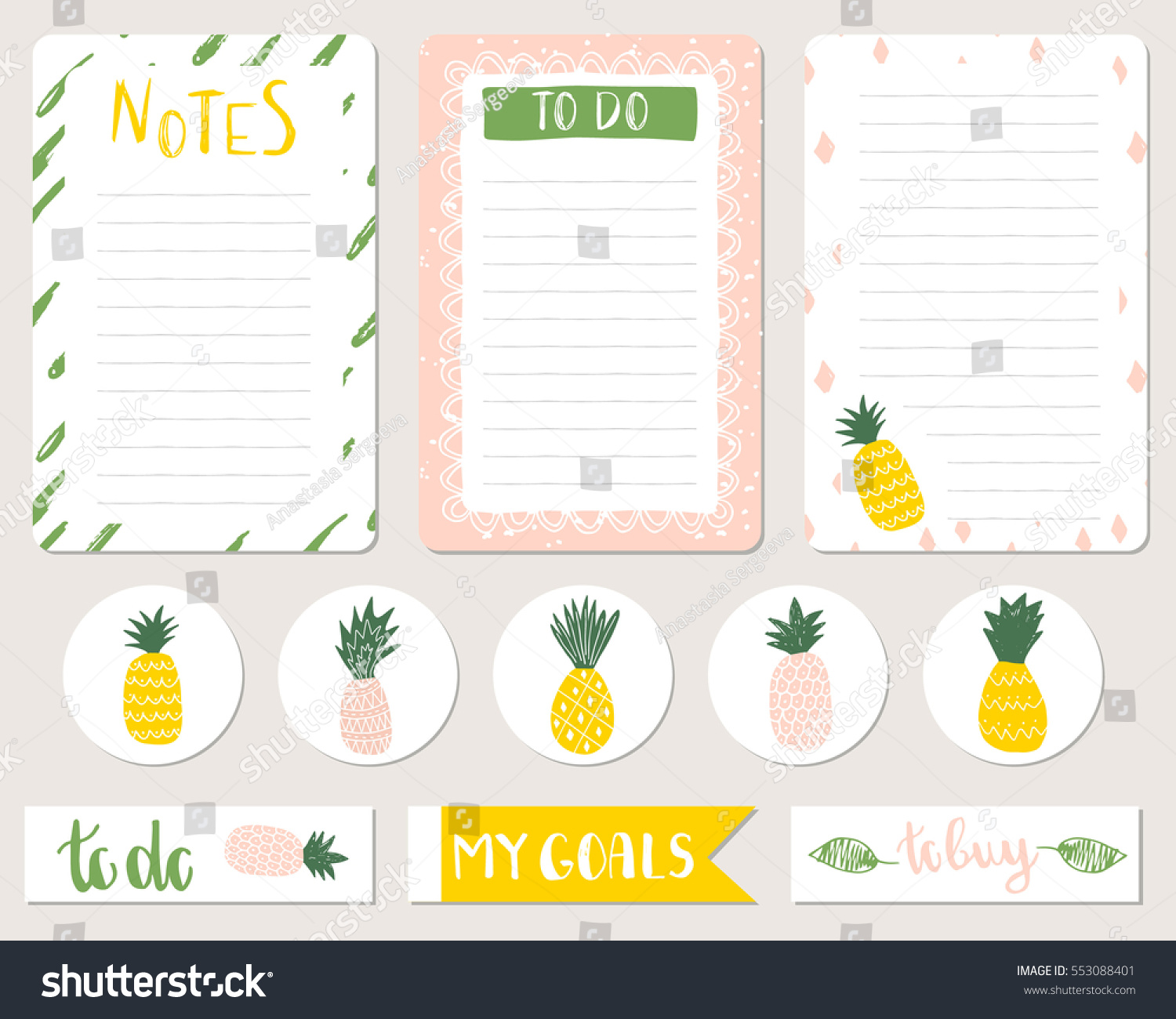 Notepad Sticker Template Pineapple Vector Illustration Stock Vector ...