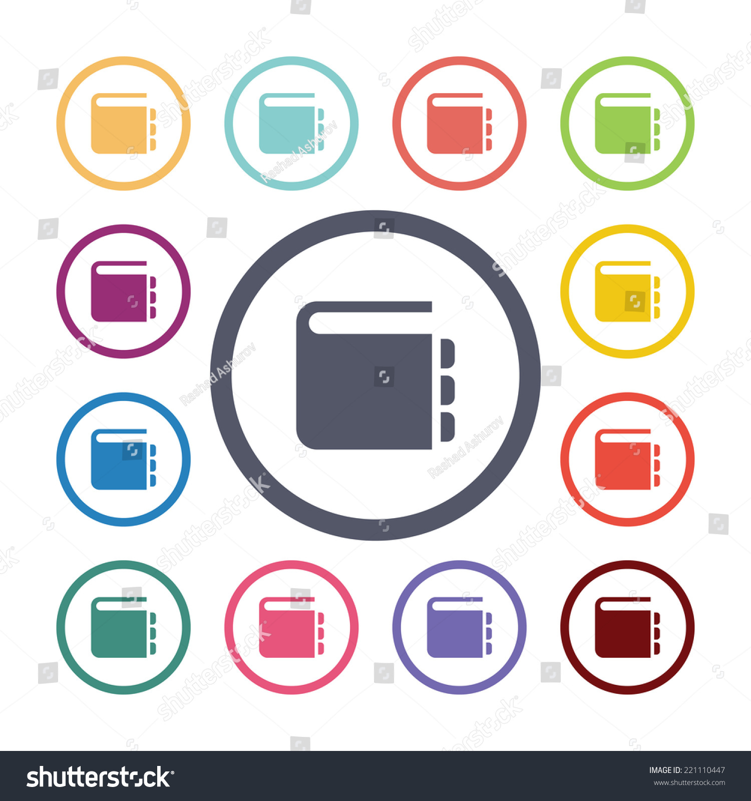 Notepad Flat Icons Set Open Round Stock Vector (Royalty Free) 221110447 ...