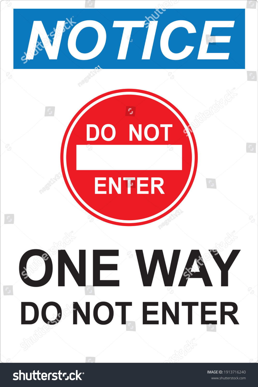 Notice Do Not Enter One Way Stock Vector (Royalty Free) 1913716240 ...
