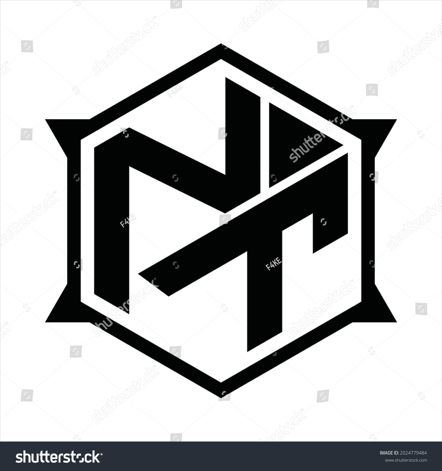 Nt Logo Monogram Hexagon Sharp Shape Stock Vector (Royalty Free ...