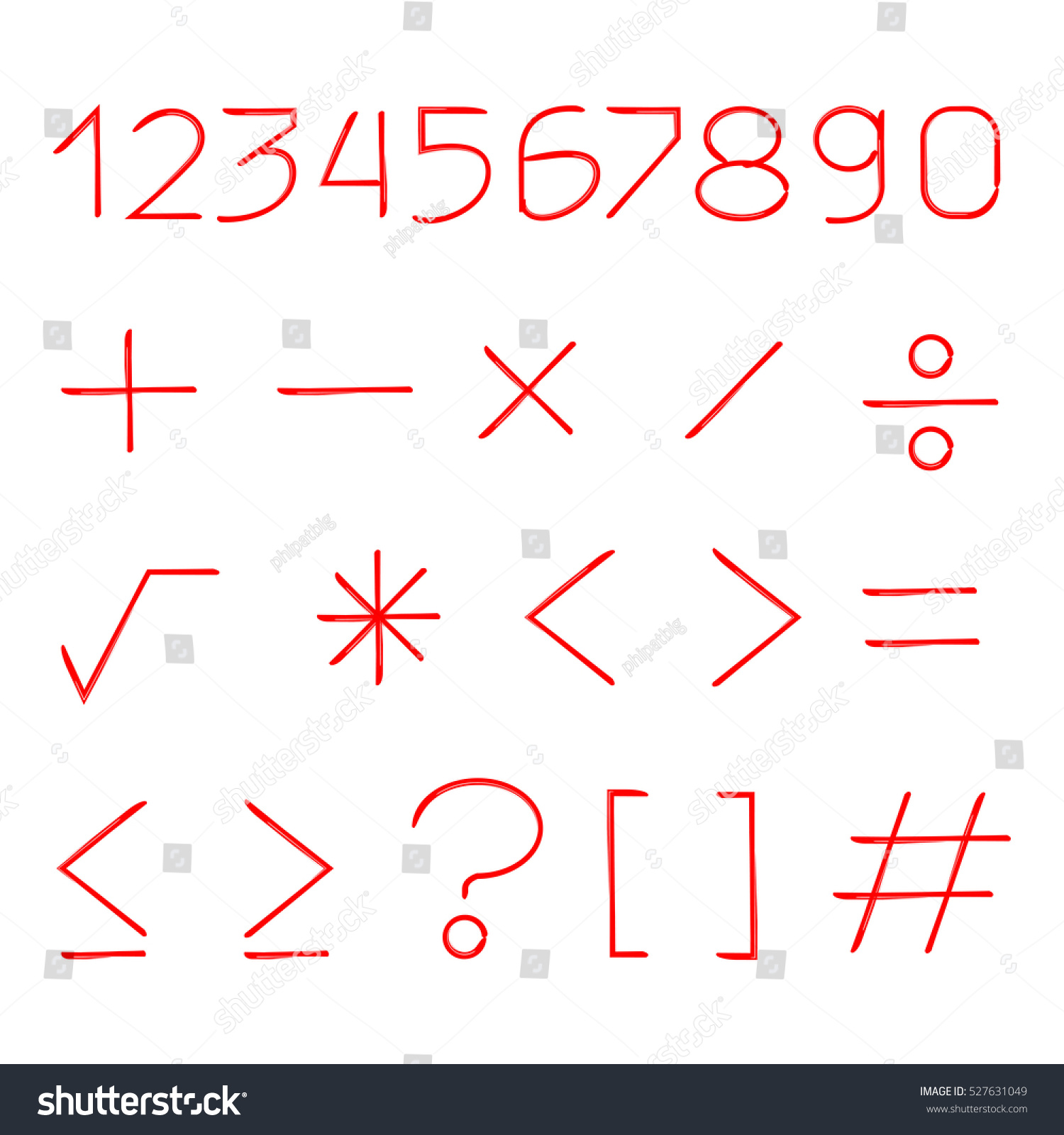 Number Math Symbols: เวกเตอร์สต็อก (ปลอดค่าลิขสิทธิ์) 527631049