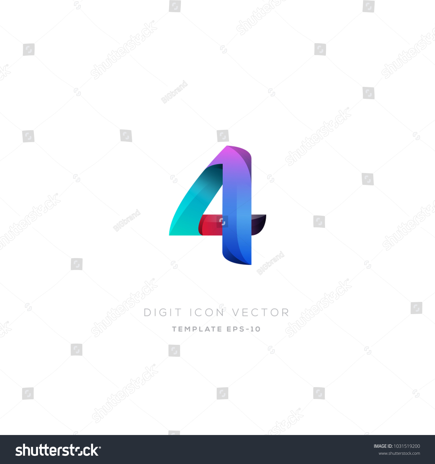 Vektor Stok Number 4 Four Multi Colour Digit (Tanpa Royalti) 1031519200 ...