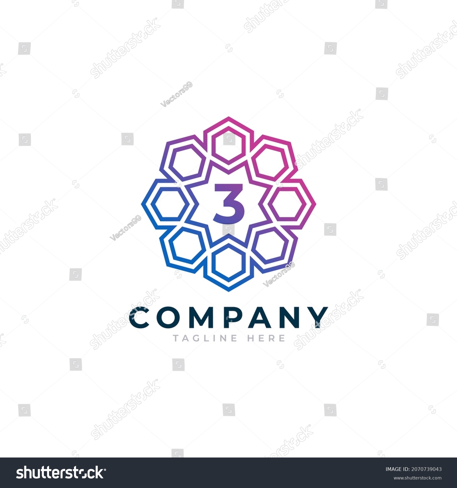 Number 3 Inside Hexagon Shape Logo Stock Vector (Royalty Free ...