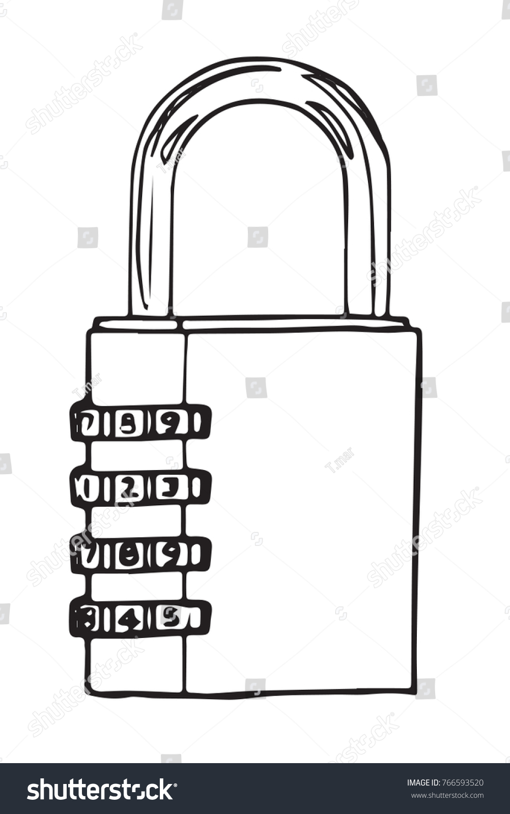 Number Lock Line Drawing Vector Stock Vector (Royalty Free) 766593520