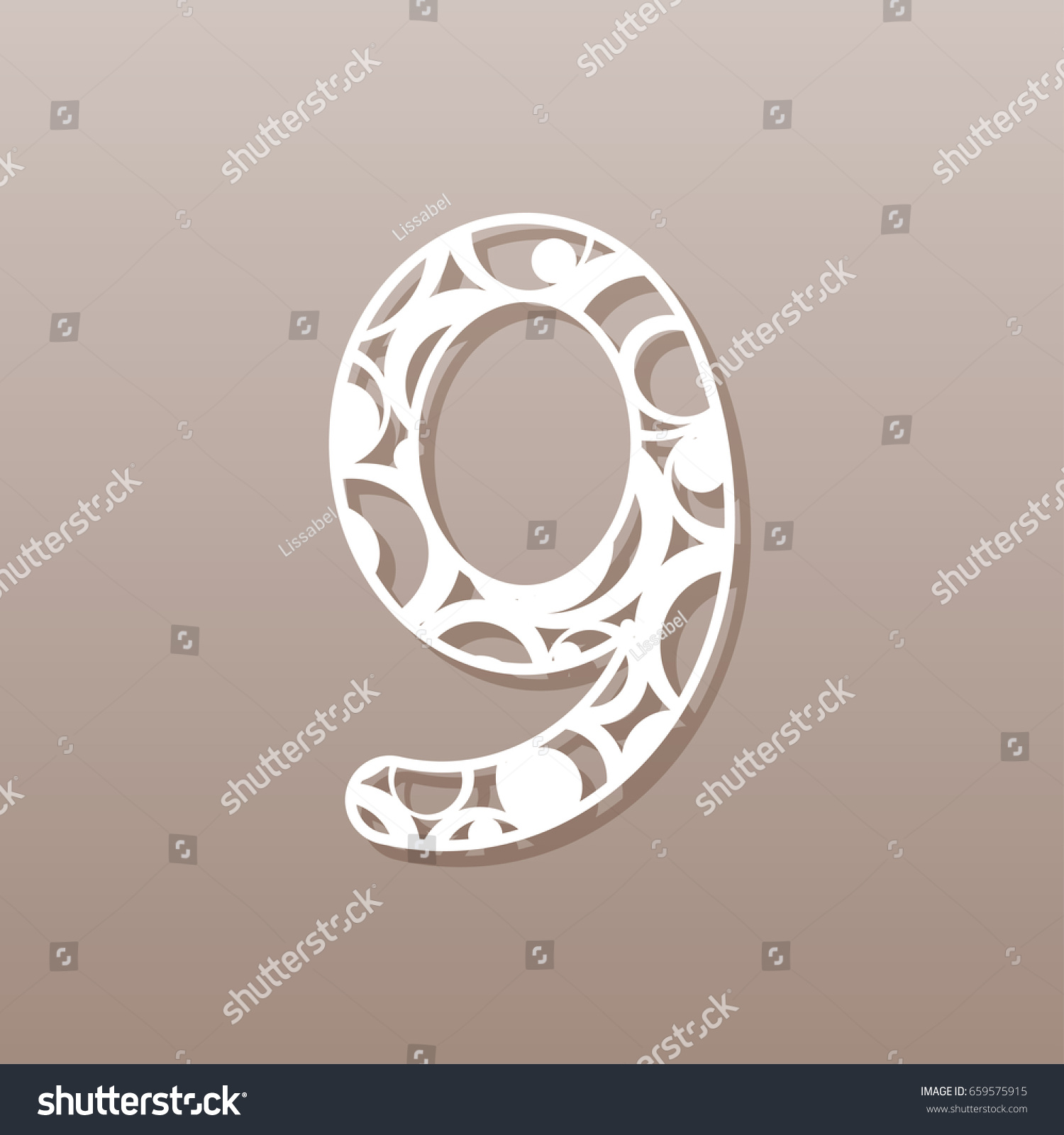 Number Nine Laser Cuttinga Round Pattern Stock Vector (Royalty Free ...