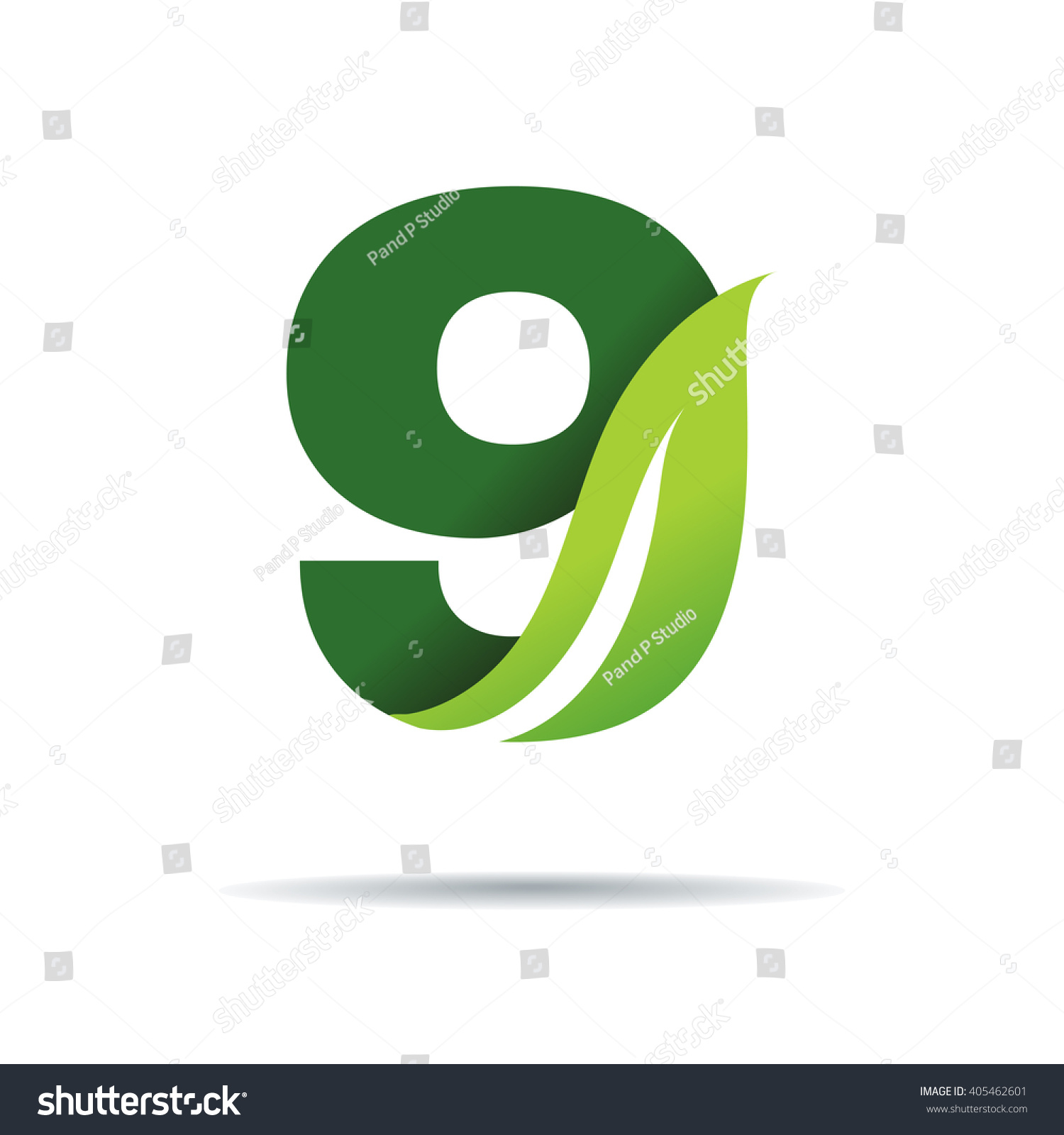 Number Nine Green Leaves Vector Logo Stock Vector (Royalty Free) 405462601