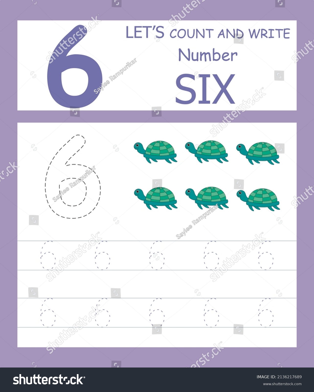 Number Six Tracing Practice Worksheet 6 Stock Vector (Royalty Free ... Number Six Tracing Practice Worksheet 6 Stock Vector (Royalty Free ...