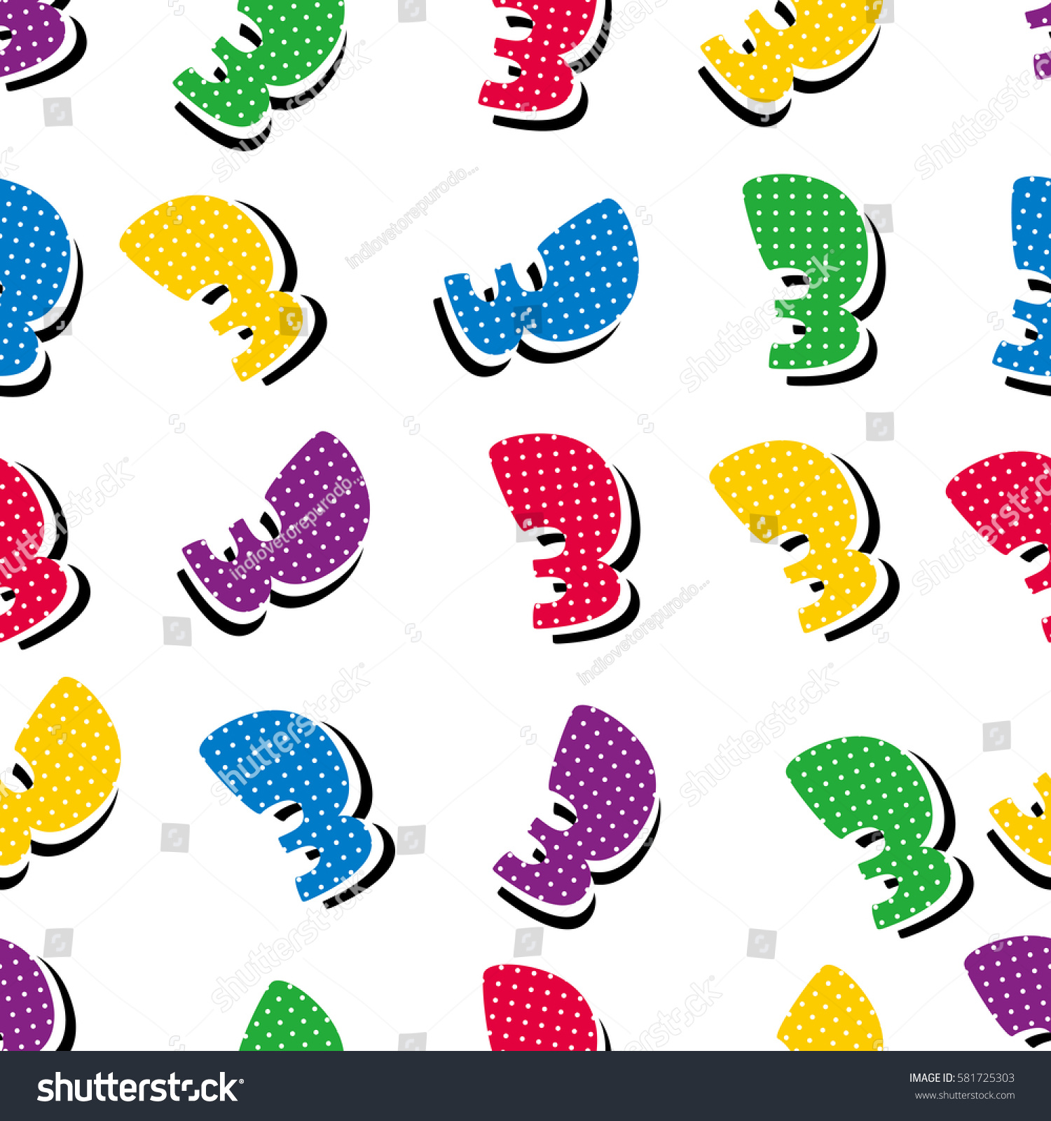 Number Three Pattern Memphis Style Stock Vector (Royalty Free ...