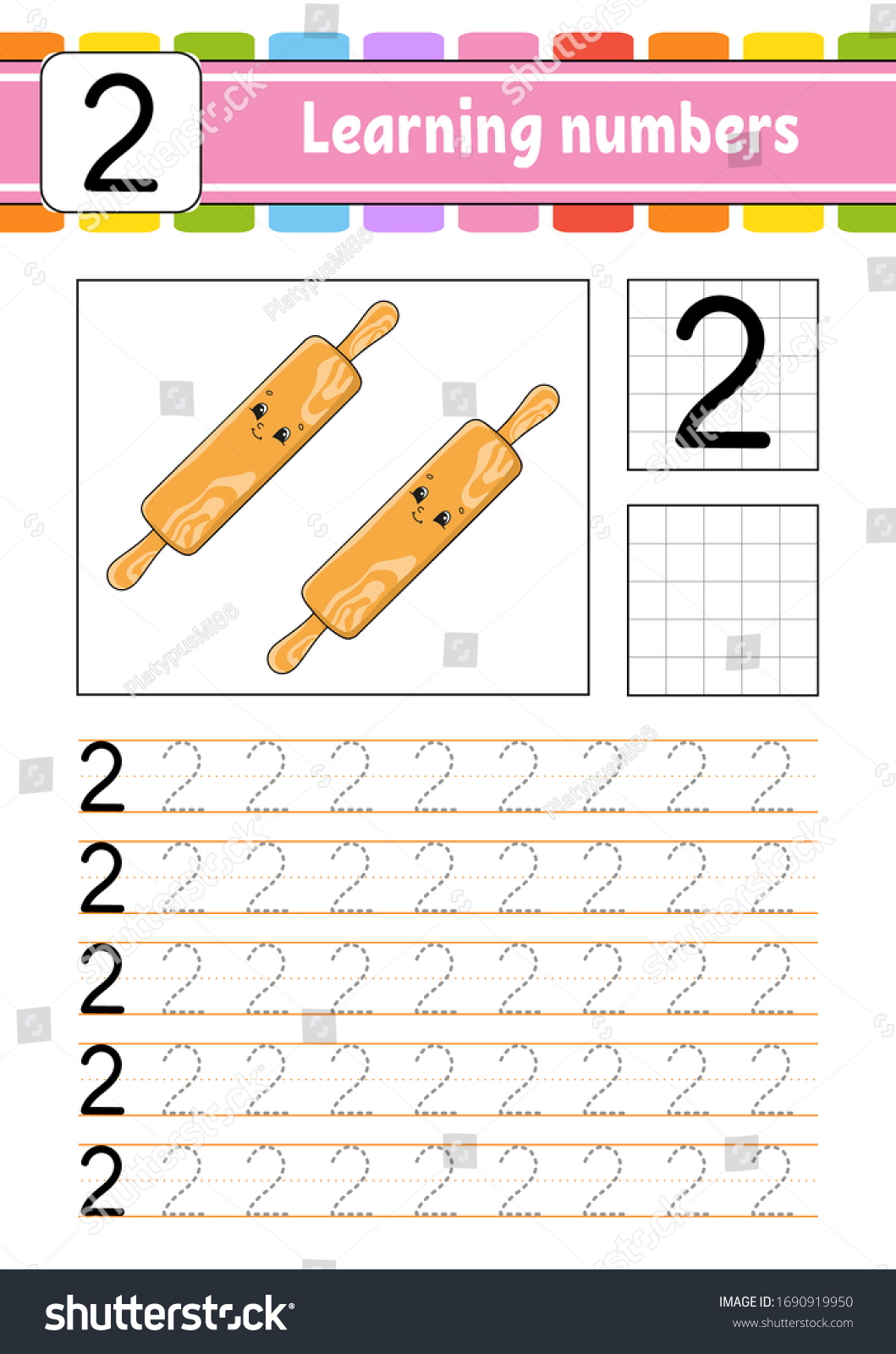 Number 2 Trace Write Handwriting Practice: vetor stock (livre de ...