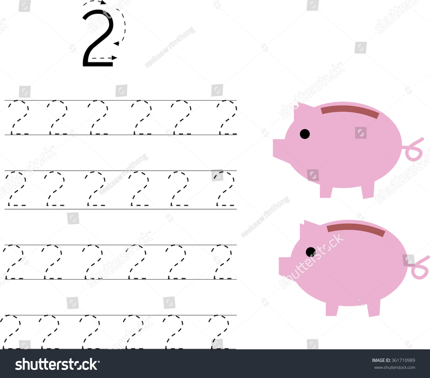 Number Tracing Worksheet Two 2 Stock Vector (Royalty Free) 361710989