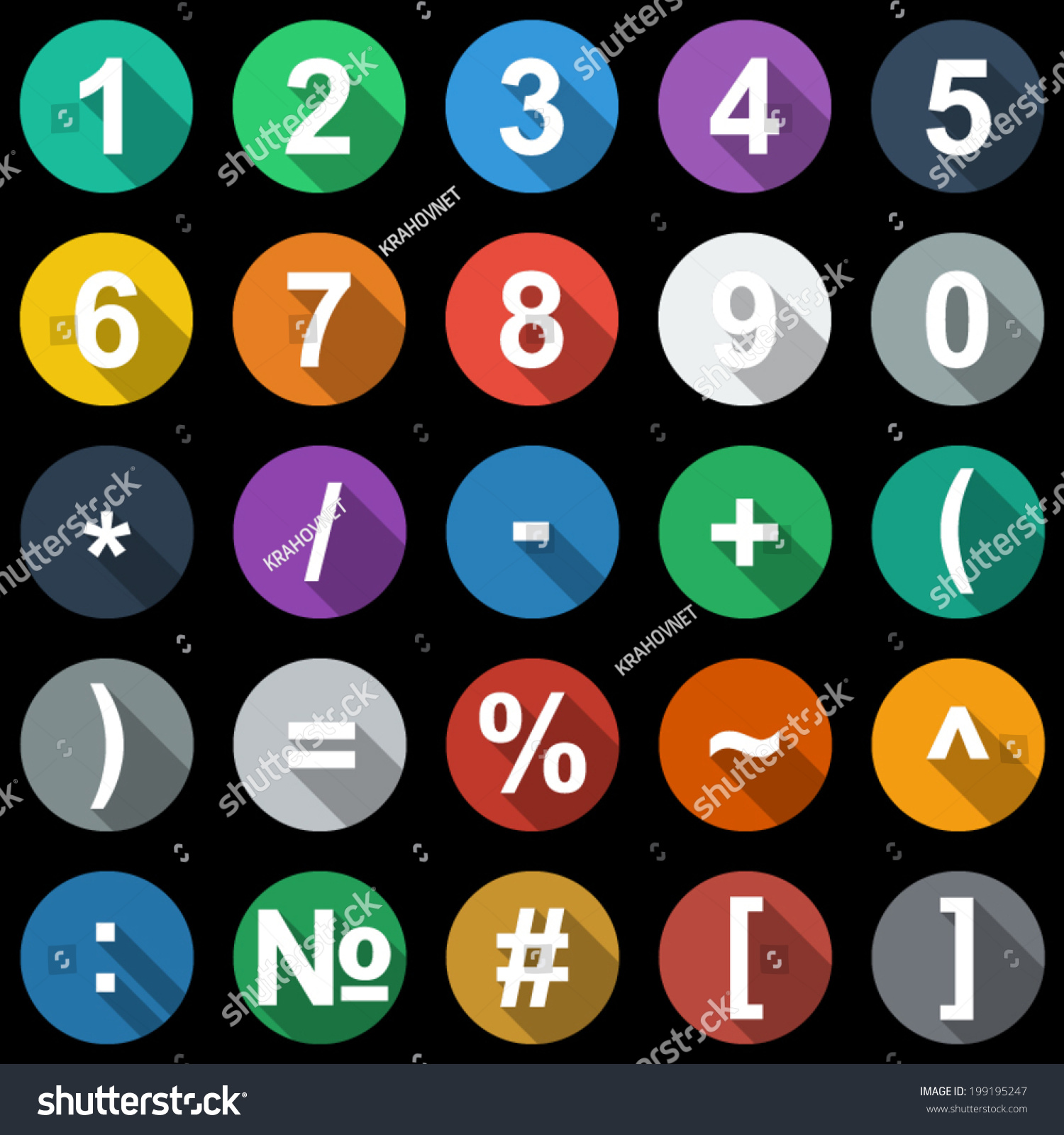 Numbers Math Symbols Flat Icons Set Stock Vector 199195247 - Shutterstock