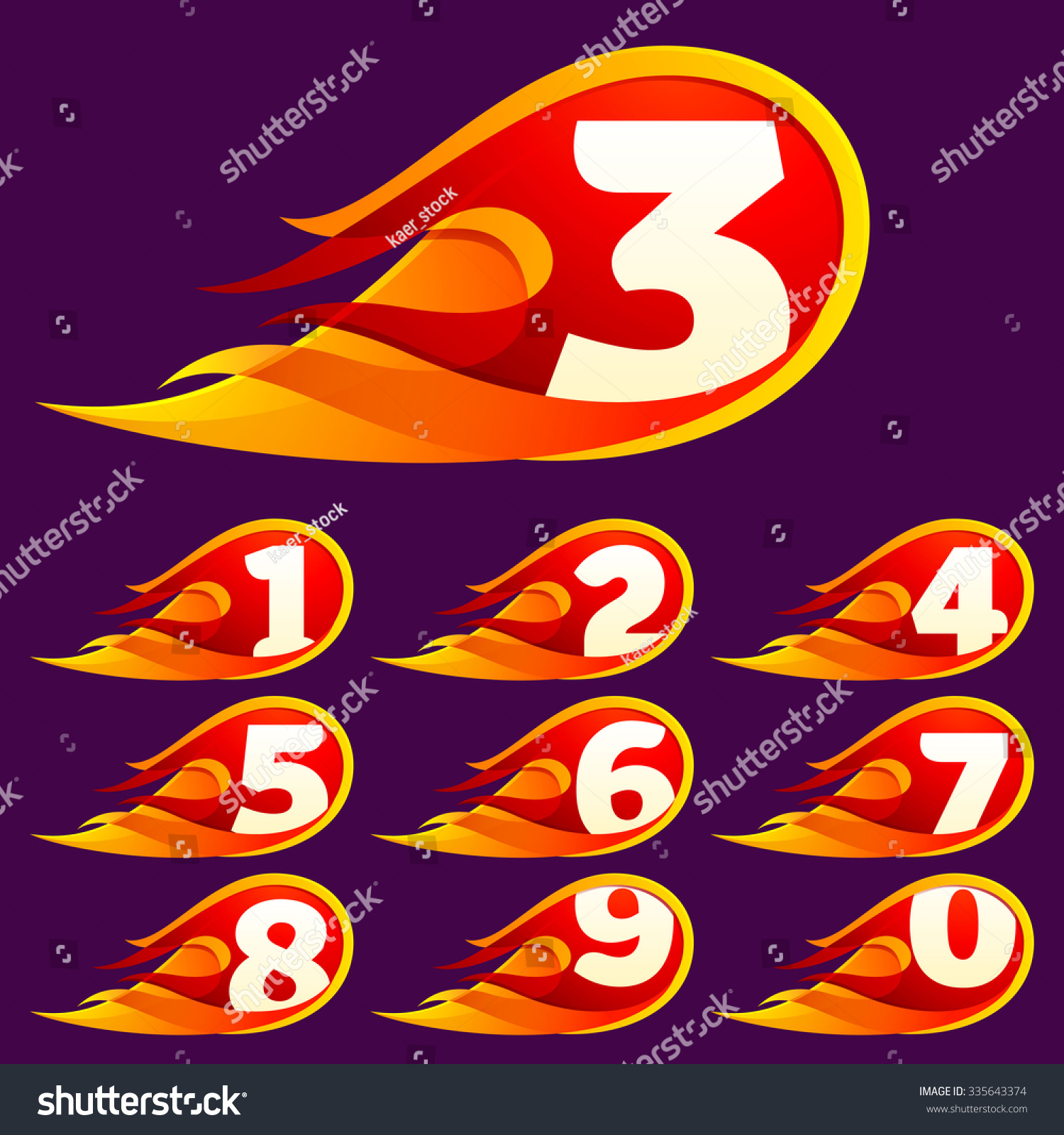 Numbers Set Red Fire Flames Vector: vetor stock (livre de direitos ...